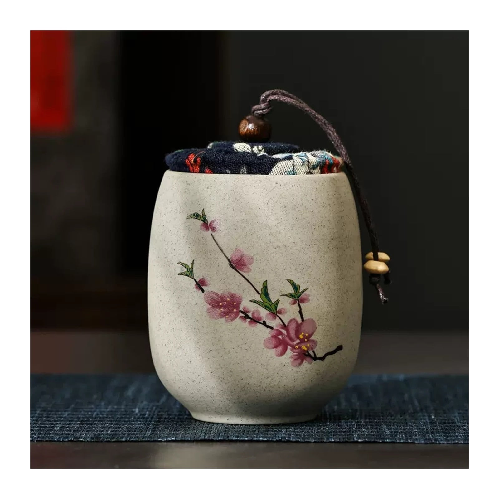 Mini Chinese Style Coarse Pottery Tea Tin with Quaint Cloth Lid ...
