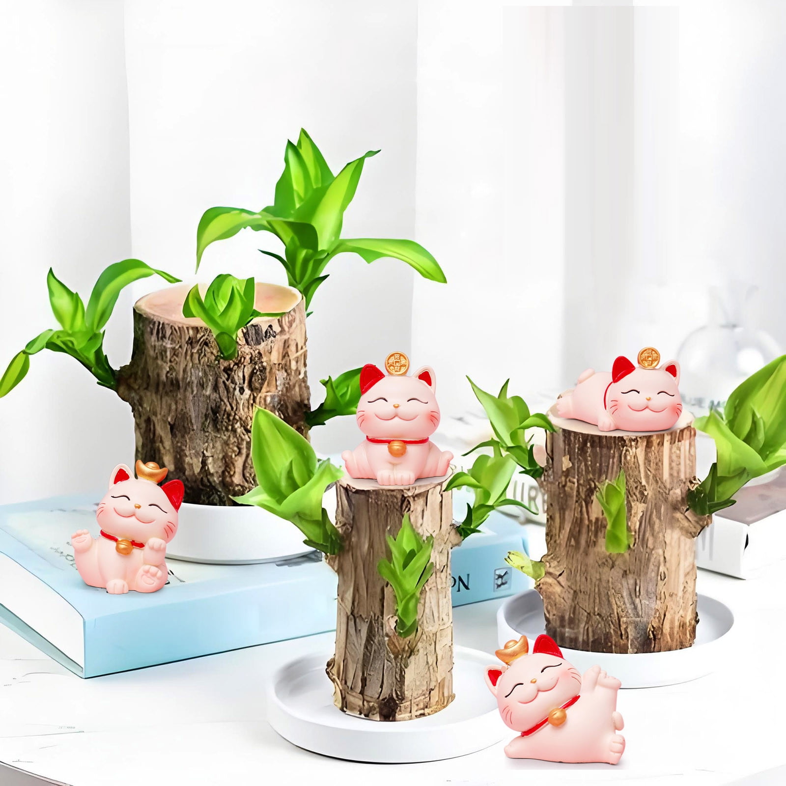 Mini Chinese Waving Cat Brazilian Wood Decorations, Cute Cat Figurine, Brazilian Wood Plant Cute ...