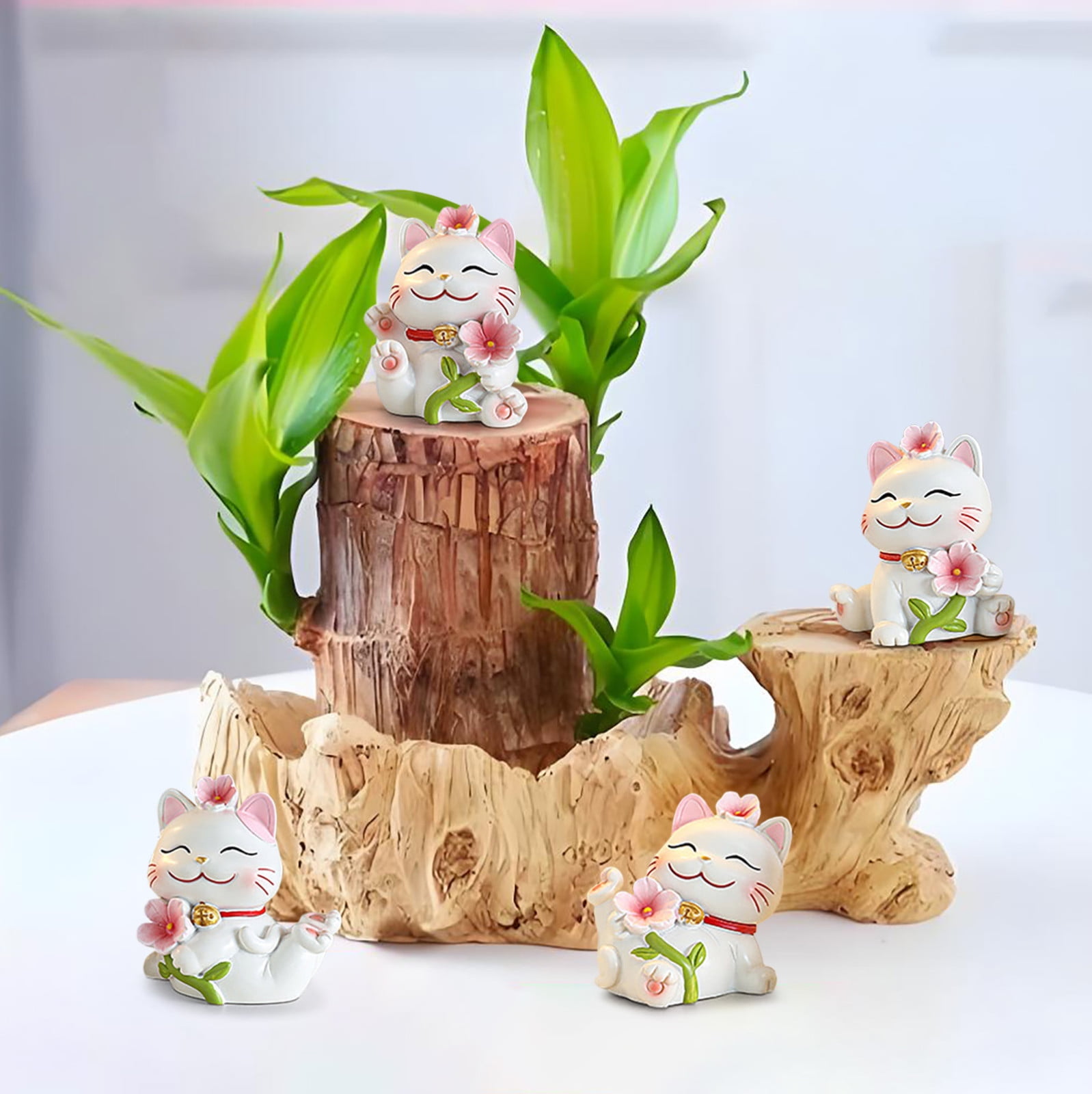 Mini Chinese Waving Cat Brazilian Wood Decorations, Cute Cat Figurine ...