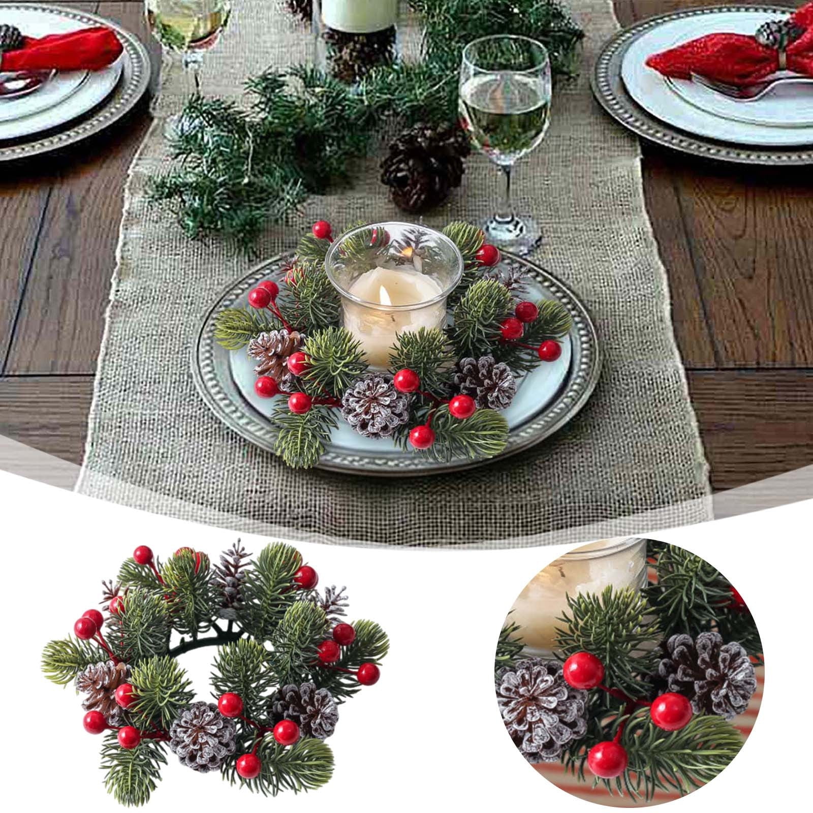 Mini Christmas Candle Rings Wreaths 3 Inch Artificial Red Berry Pine ...