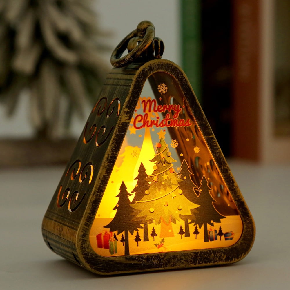 Mini Christmas LED Triangle Lantern Santa Claus Snowman Festival Lamp ...
