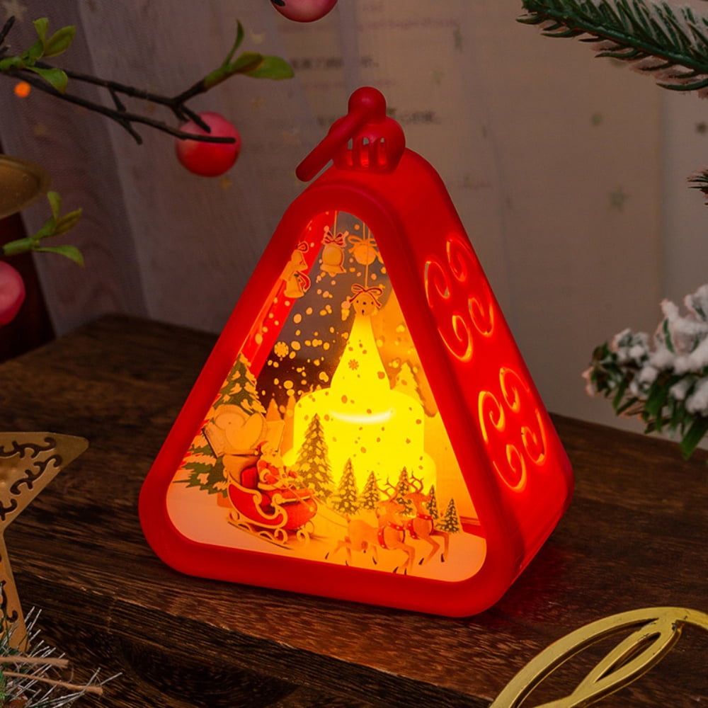 Mini Christmas LED Triangle Lantern Santa Claus Snowman Festival Lamp ...