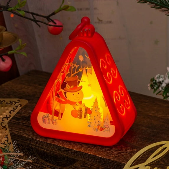 Mini Christmas LED Triangle Lantern with Santa & Snowman - Indoor Table ...