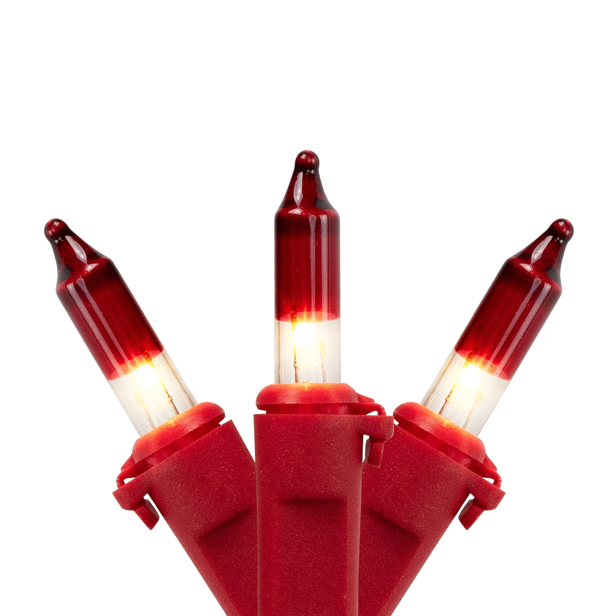 Mini Christmas Light Set- Clear with Red Tips - 10' Red Wire - 50ct ...