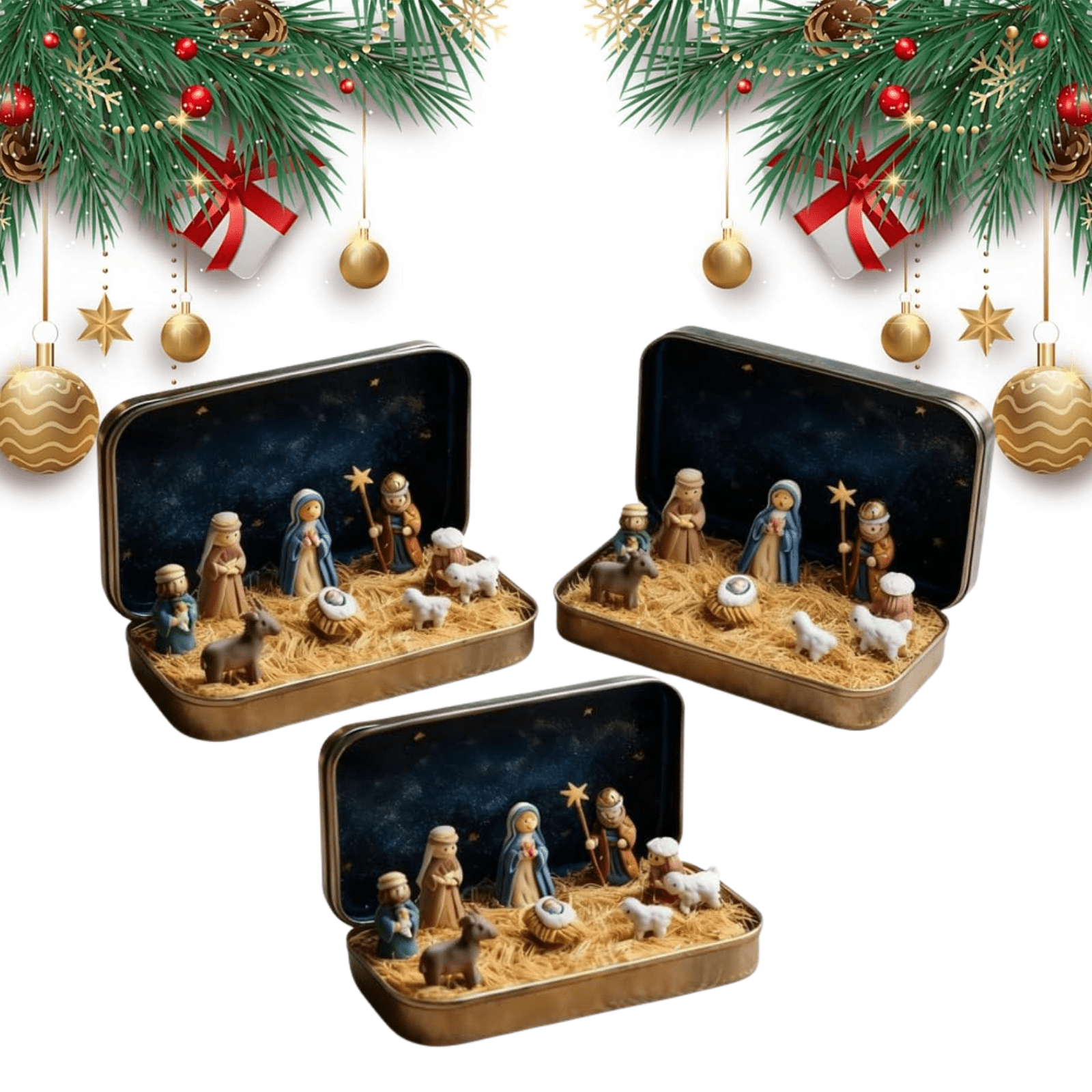 Mini Christmas Nativity Set in a Tin Box, Handcrafted Pocket Bethlehem ...