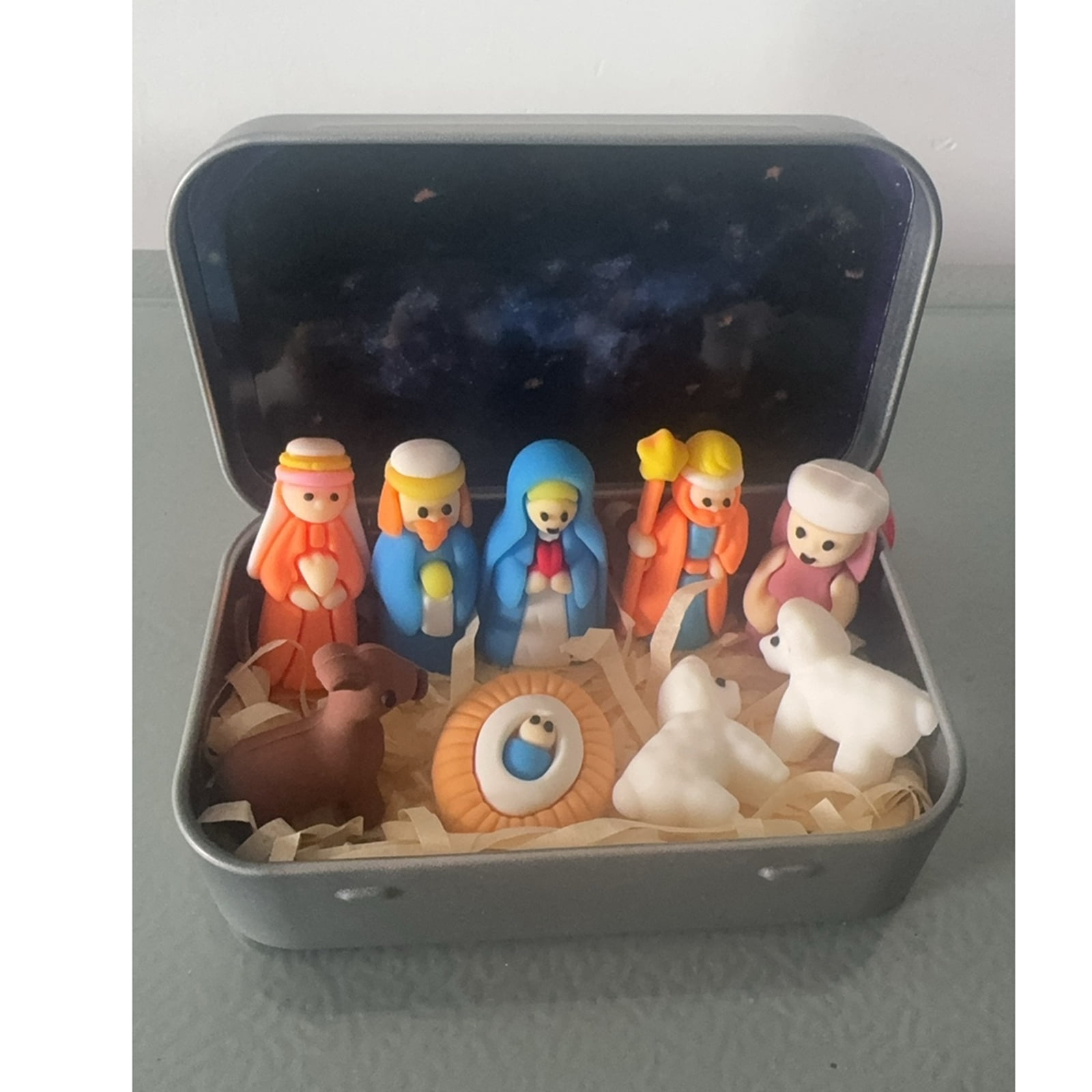 Mini Christmas Nativity Set in a Tin Box, Handcrafted Pocket Bethlehem ...