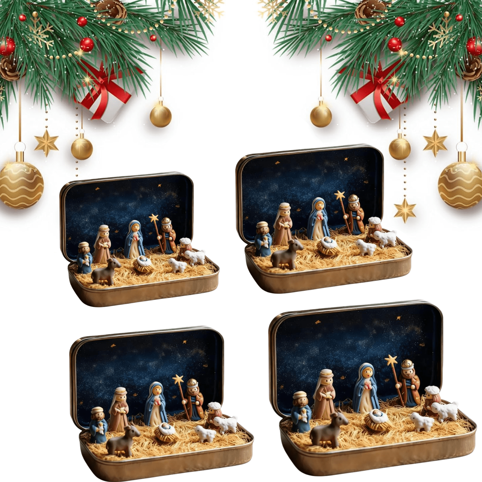 Mini Christmas Nativity Set in a Tin Box, Handcrafted Pocket Mini ...