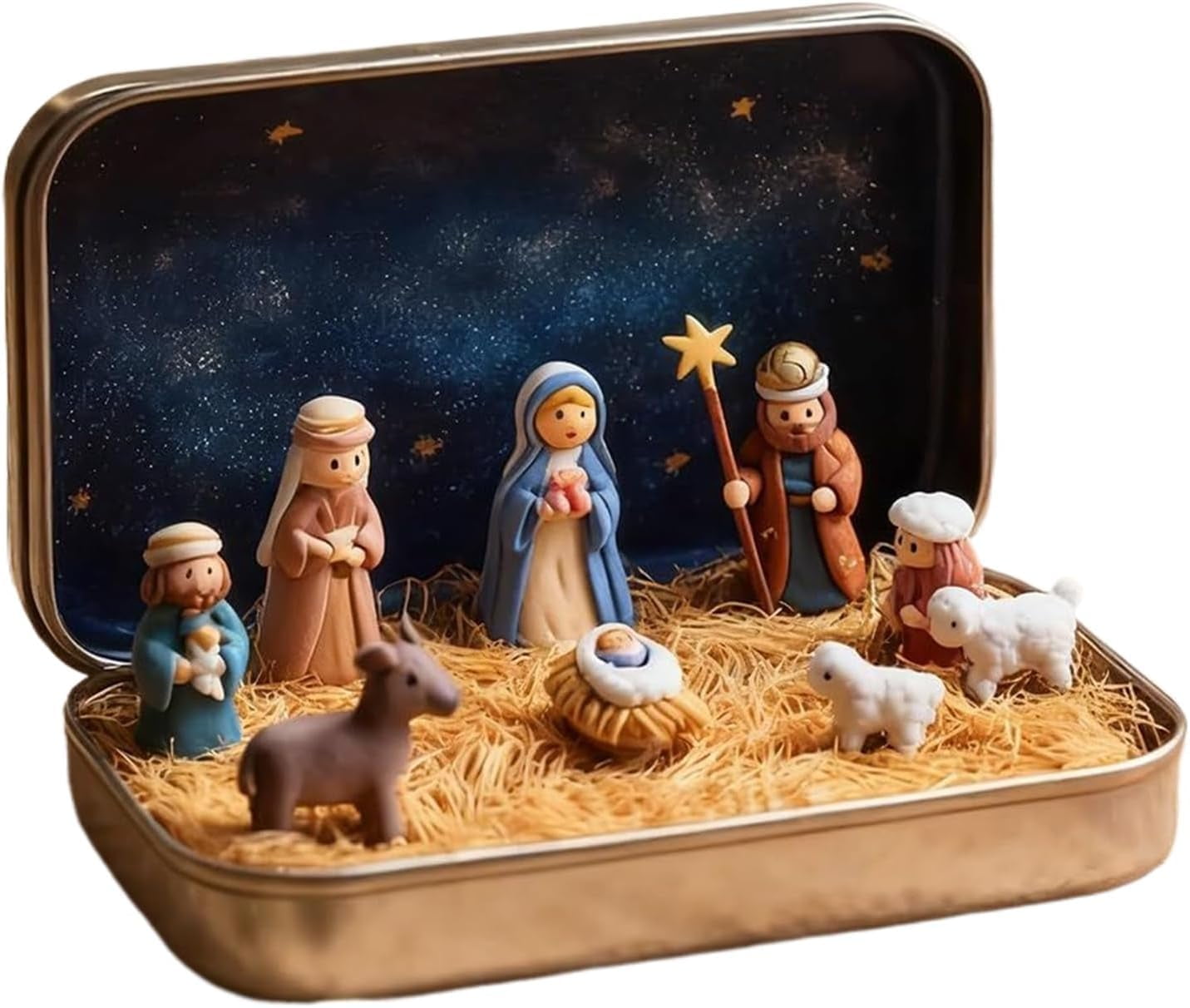 Mini Christmas Nativity Set in a Tin Box - Handcrafted Pocket Size ...