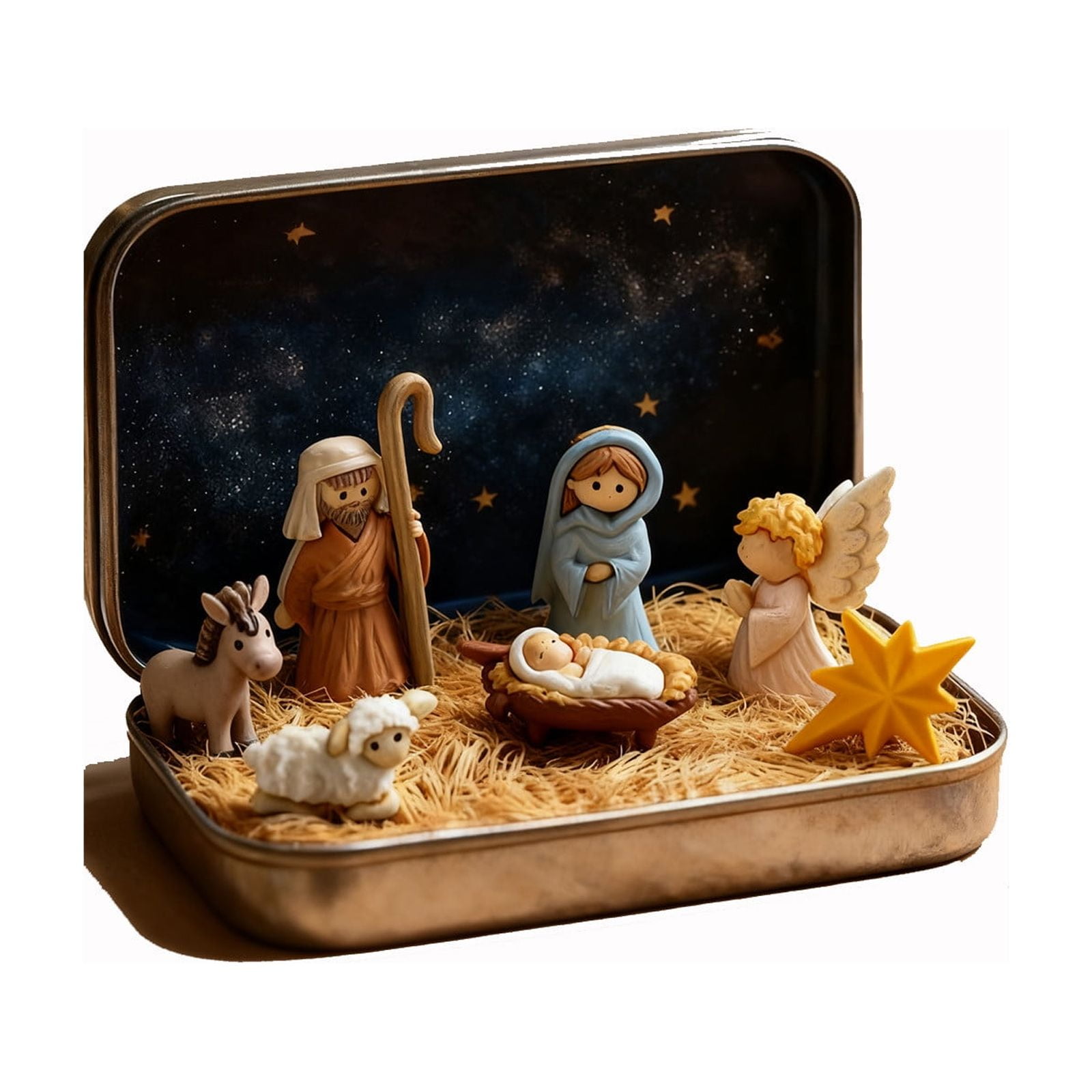 Mini Christmas Nativity Set in a Tin Box, Handcrafted Pocket Size mini ...