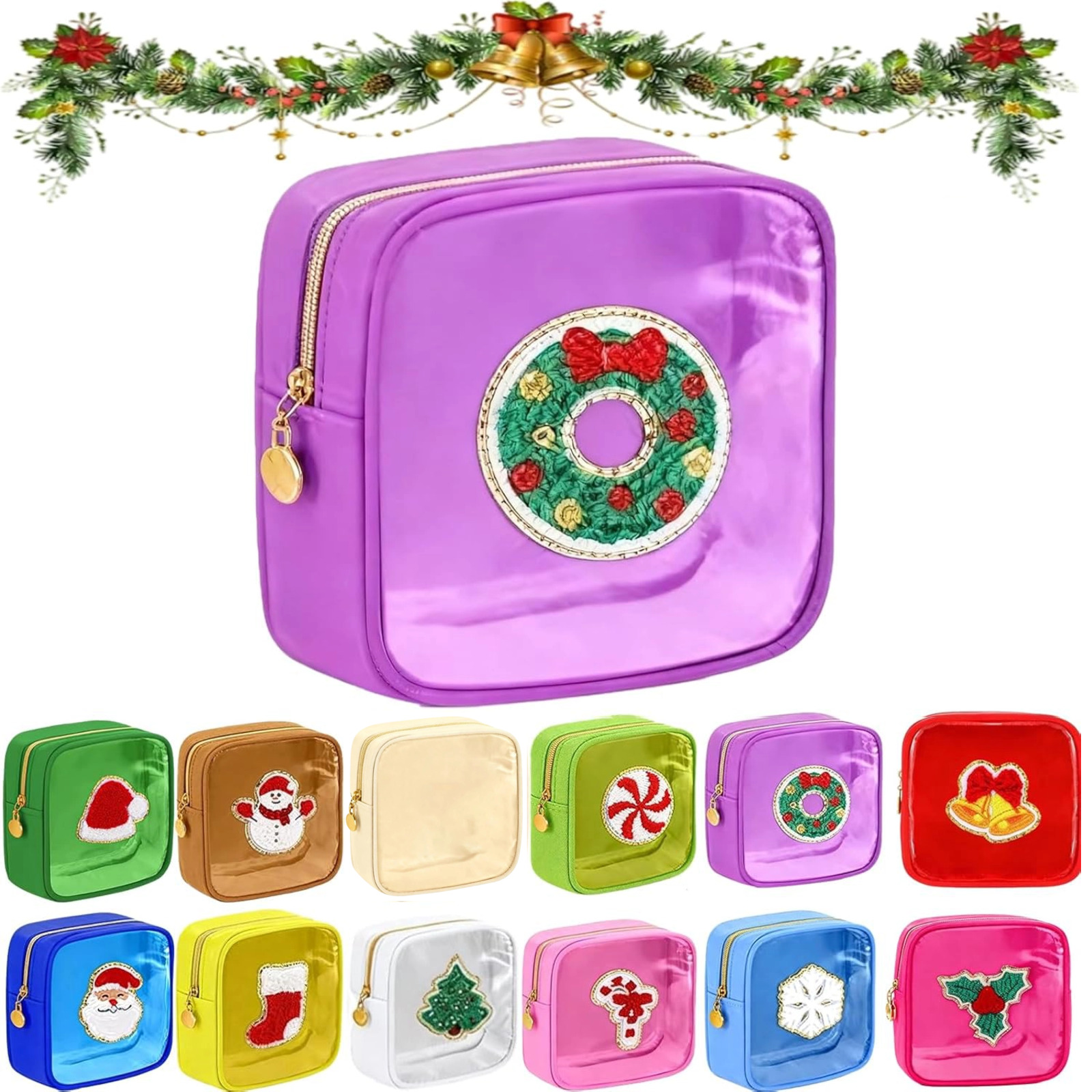 Mini Christmas Pouches, Preppy Patch Makeup Bags, Mini Square Nylon ...
