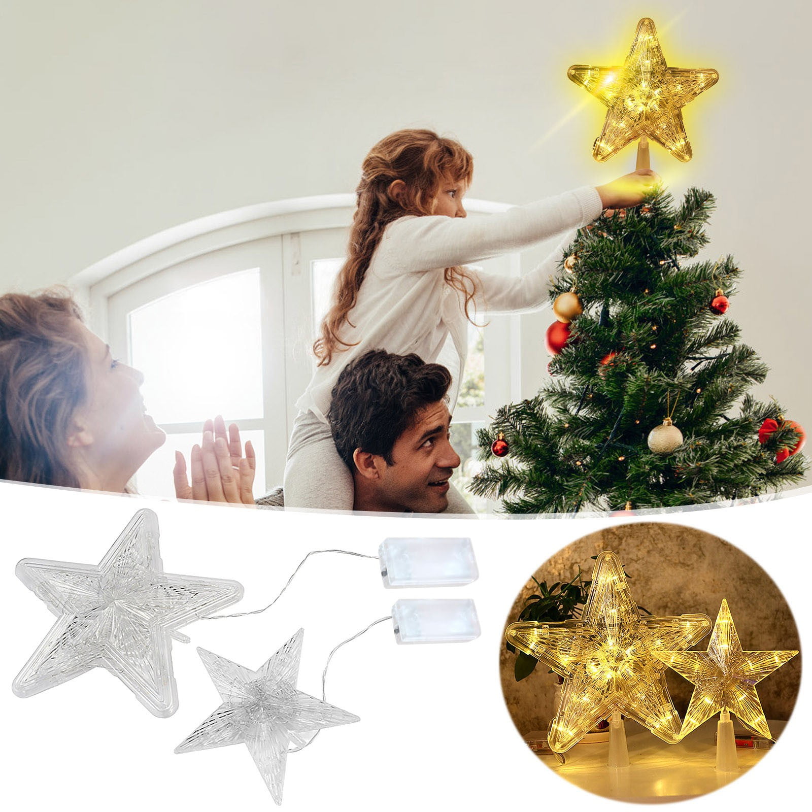 Qocolhg Mini Christmas Star Tree Topper with Light, 6.7In 3D Star Tree ...