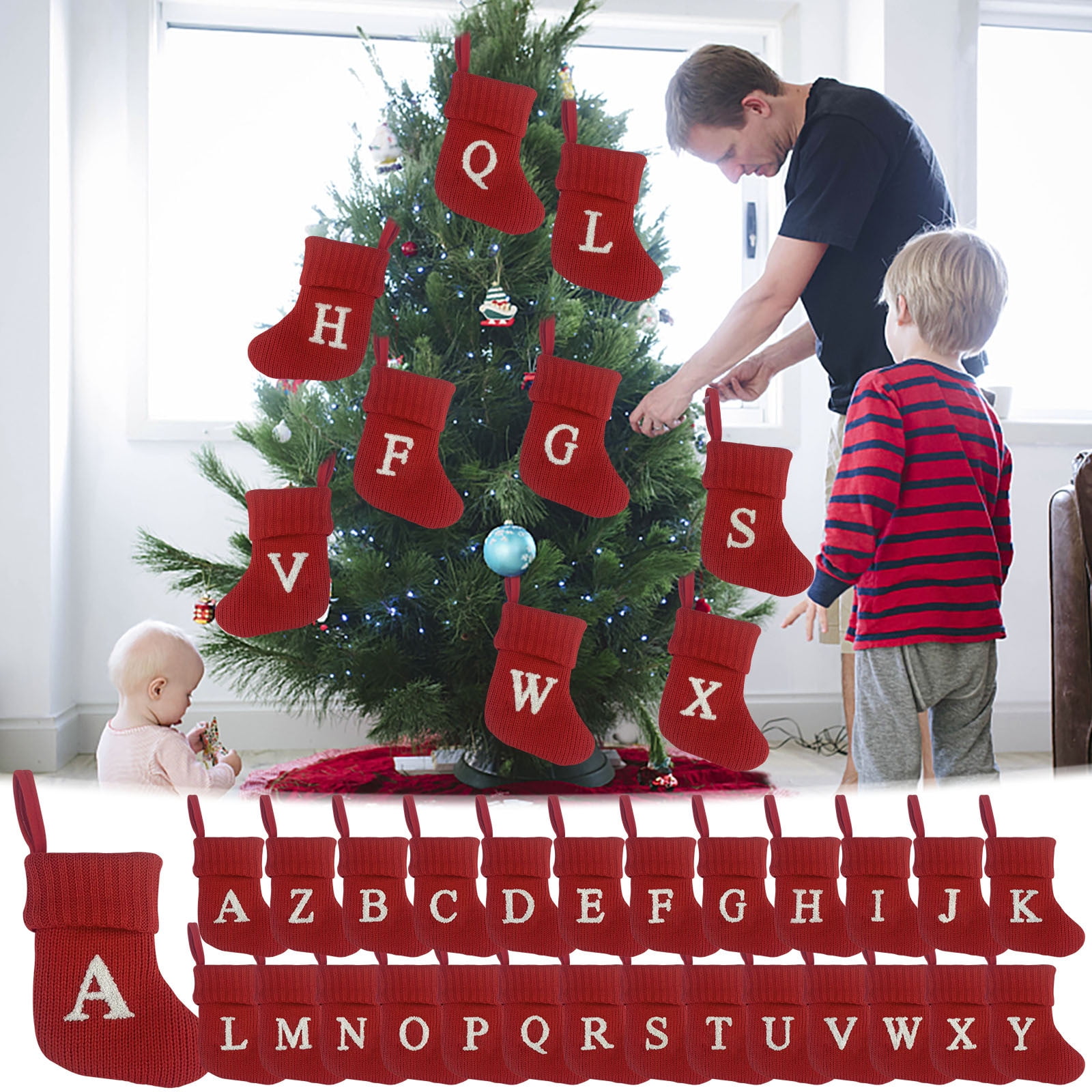 Mini Christmas Stocking Red Initial Letter Cable Knit Stockings with ...