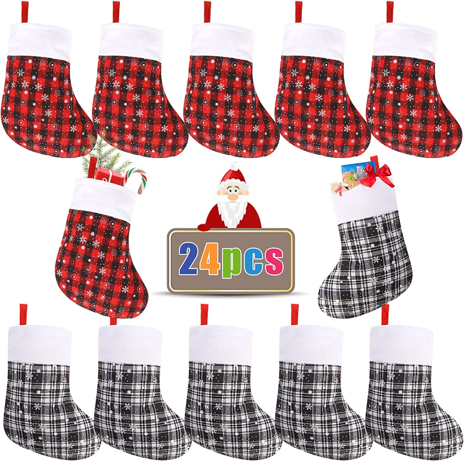 Mini Christmas Stockings, 24 Pack Small Buffalo Plaid Stocking ...