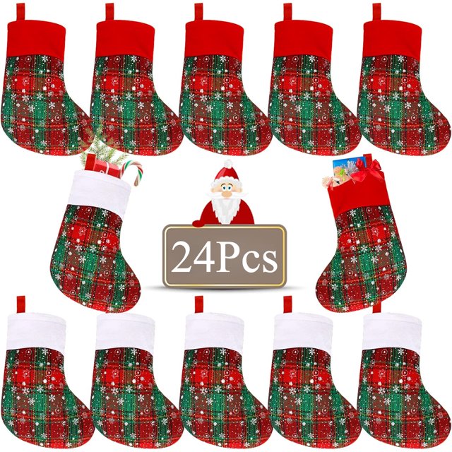 Mini Christmas Stockings, 24 Pack Small Buffalo Plaid Stocking ...
