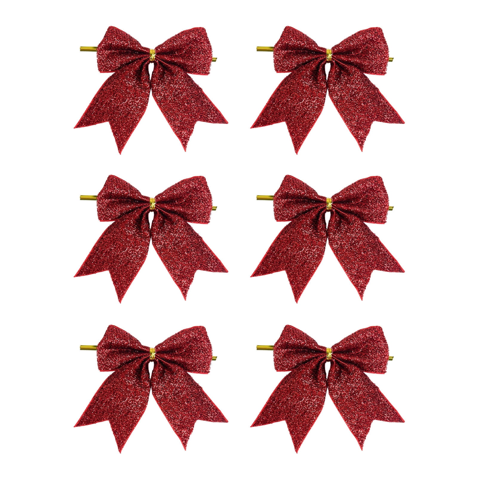Mini Christmas Tree Bow Hanging Ornaments Set of Six Small Decorative ...