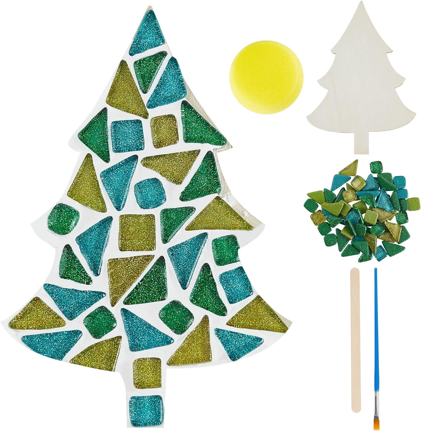 Mini Christmas Tree Craft Kit with Glass Mosaic Tiles Wooden Blank ...