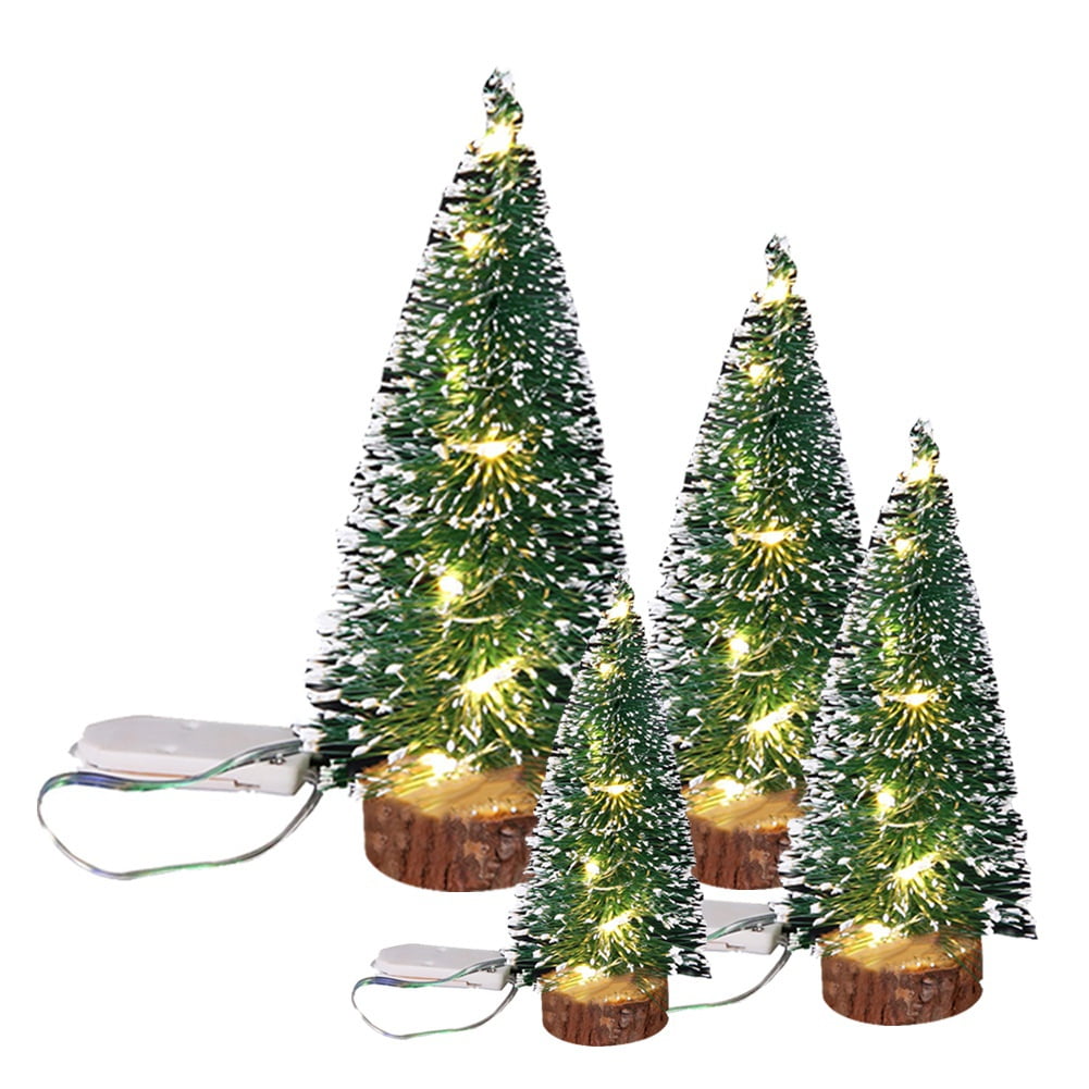 Mini Christmas Tree with Led Light, 4 Pcs Small Pine Tree with Wooden ...