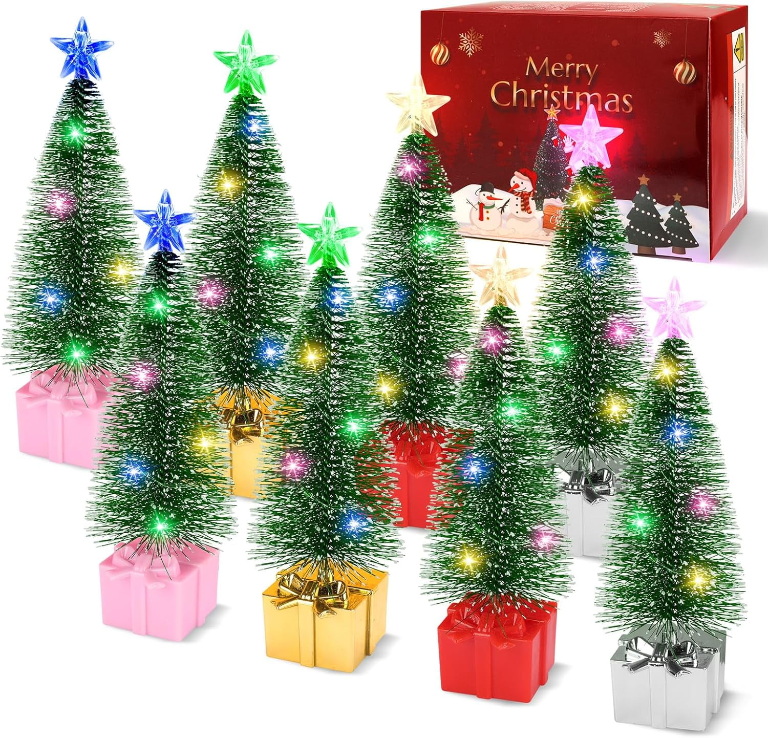 Mini Christmas Tree with Lights, 4 Pack Tabletop Christmas Tree with LED Lights for Indoor ...