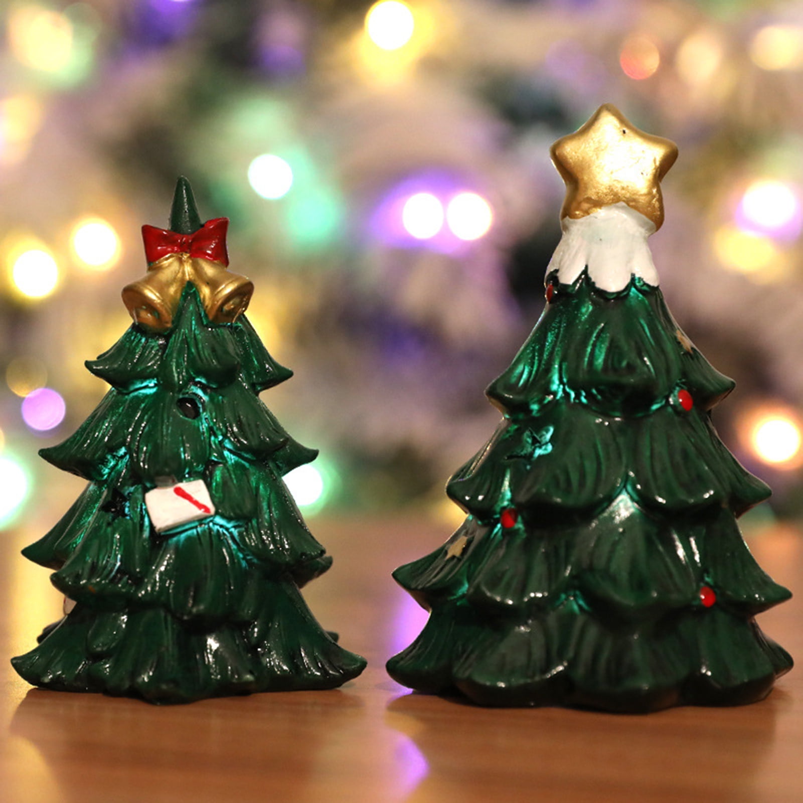 Mini Christmas Tree Ornaments Resin Miniature Winter Figurines Light Up ...