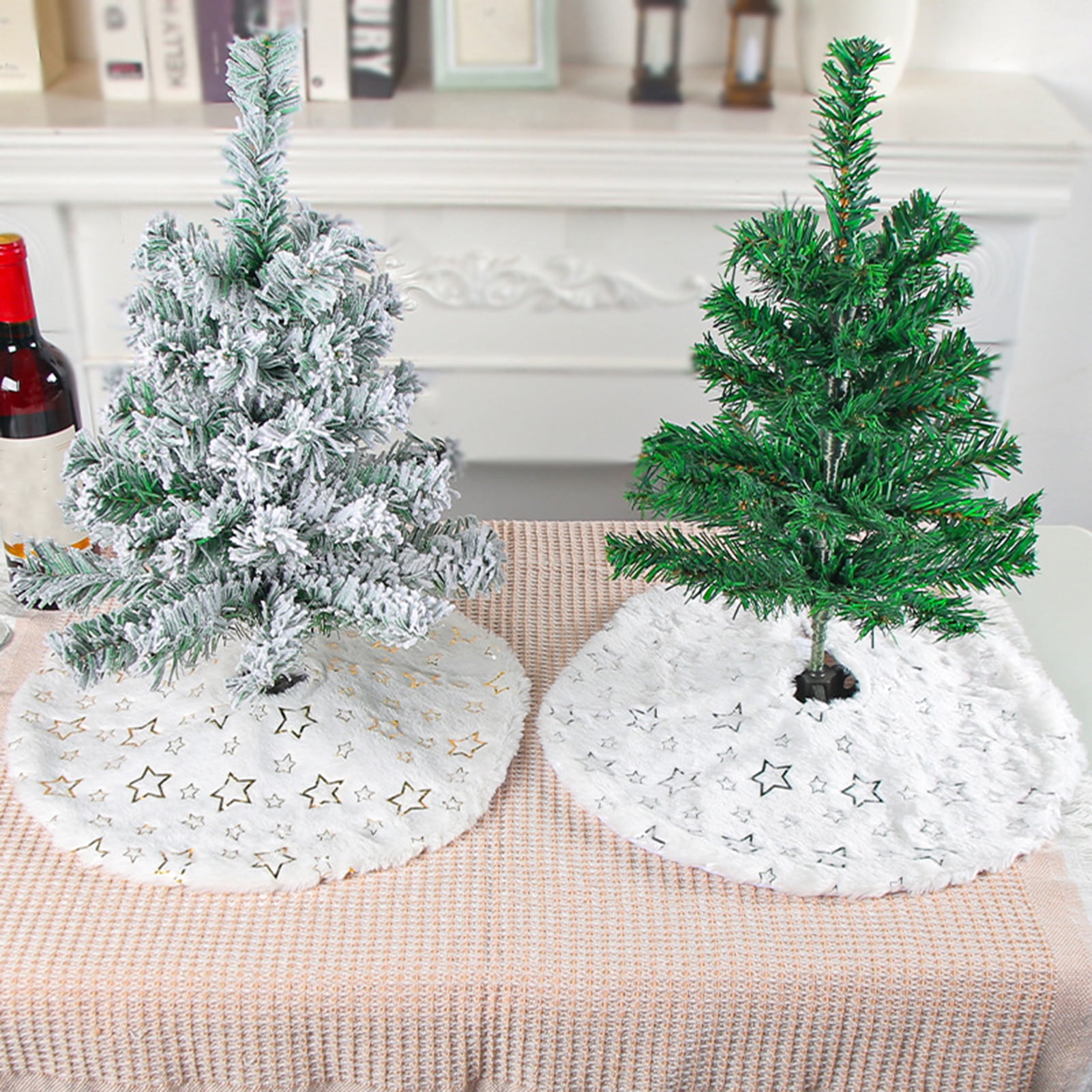 Mini Christmas Tree Skirt Round, Washable, Snowflake/Star Pattern ...