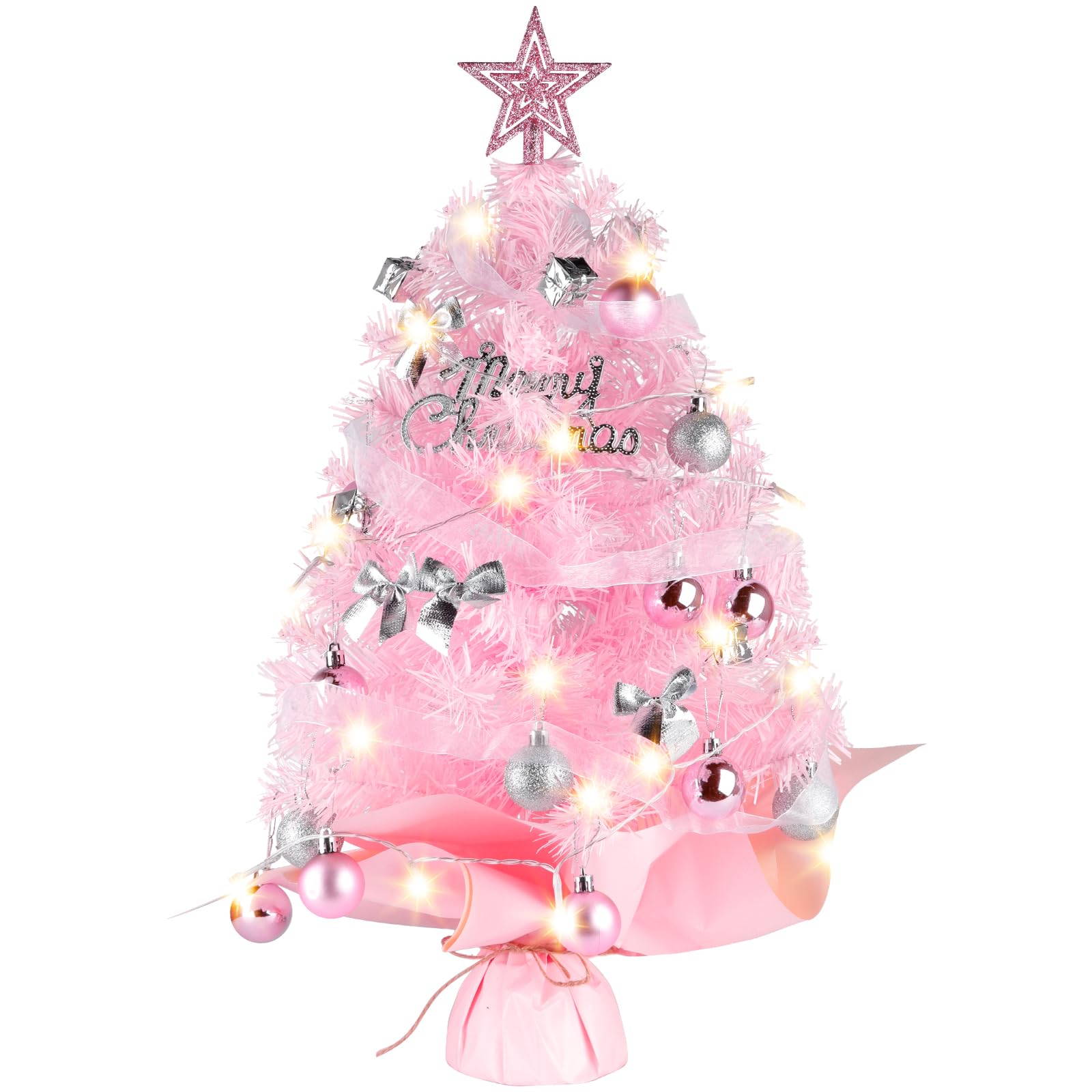 Mini Christmas Trees with Lights, Migaven 2ft/60cm Pink Tabletop ...