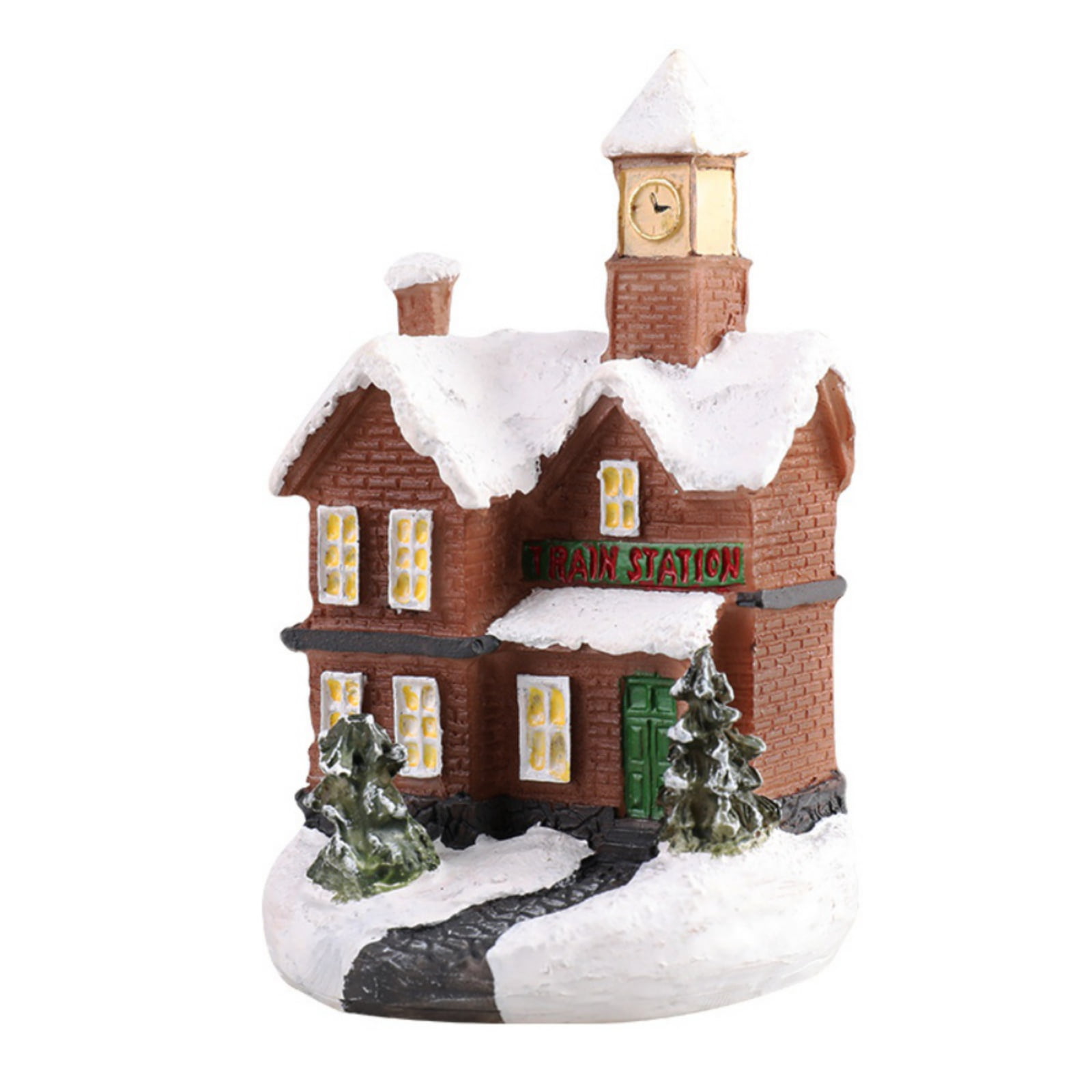 Mini Christmas Village Scene, Led Light up Resin House Battery Operated ...