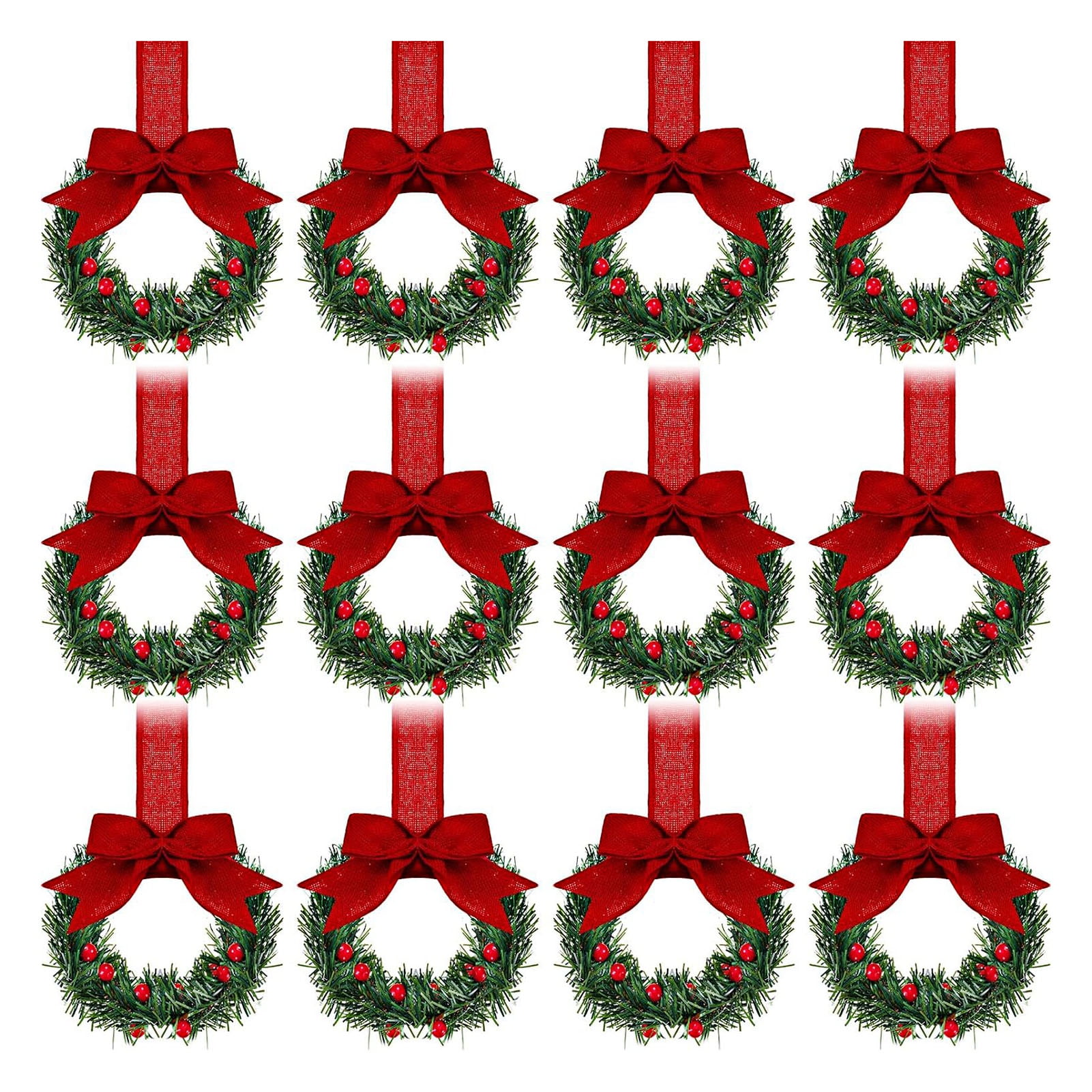 Mini Christmas Wreath Kitchen Cabinet Wreaths with Ribbon Bows Greenery ...