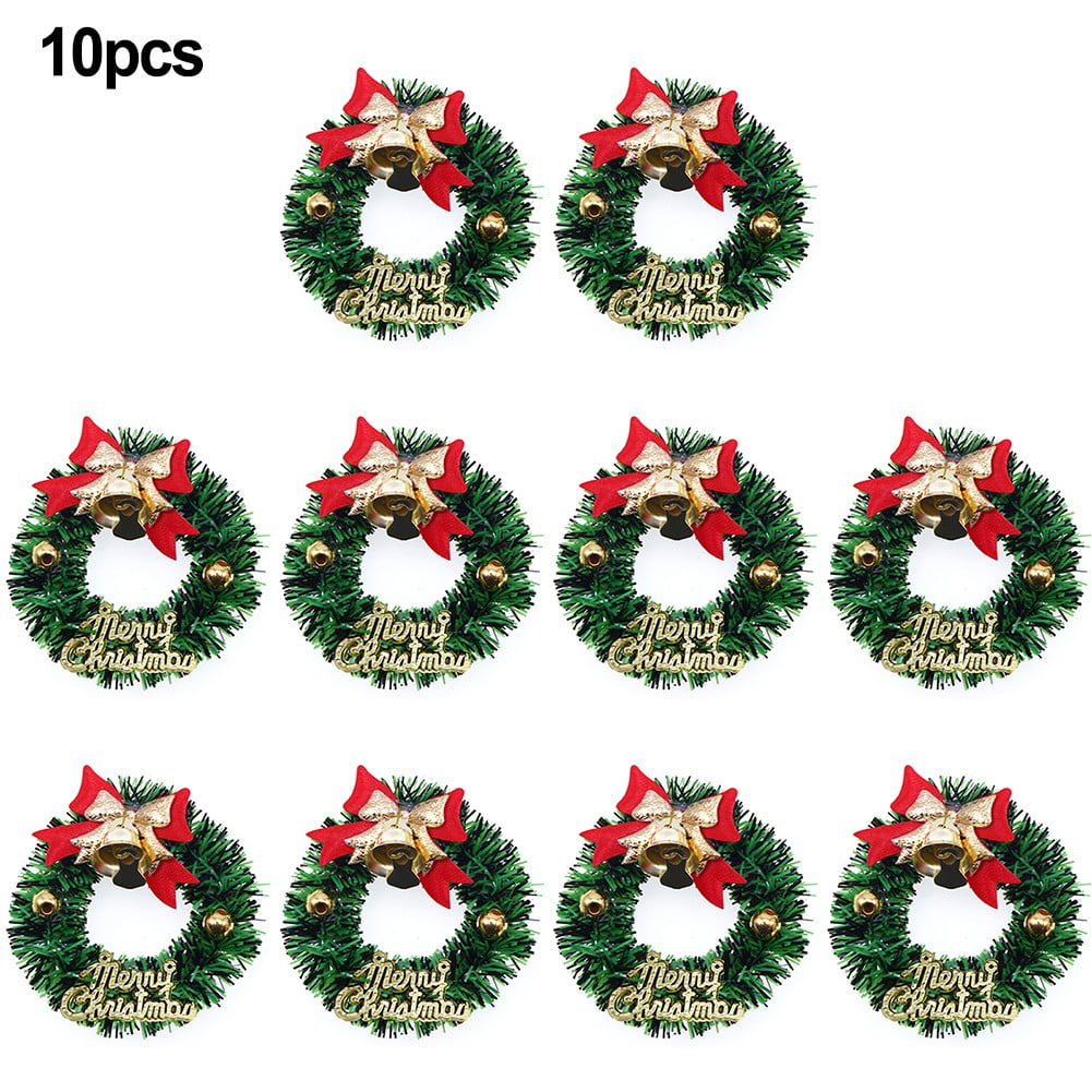 Mini Christmas Wreaths with Bows, 10 Pcs Christmas Tree With Bells Bow ...