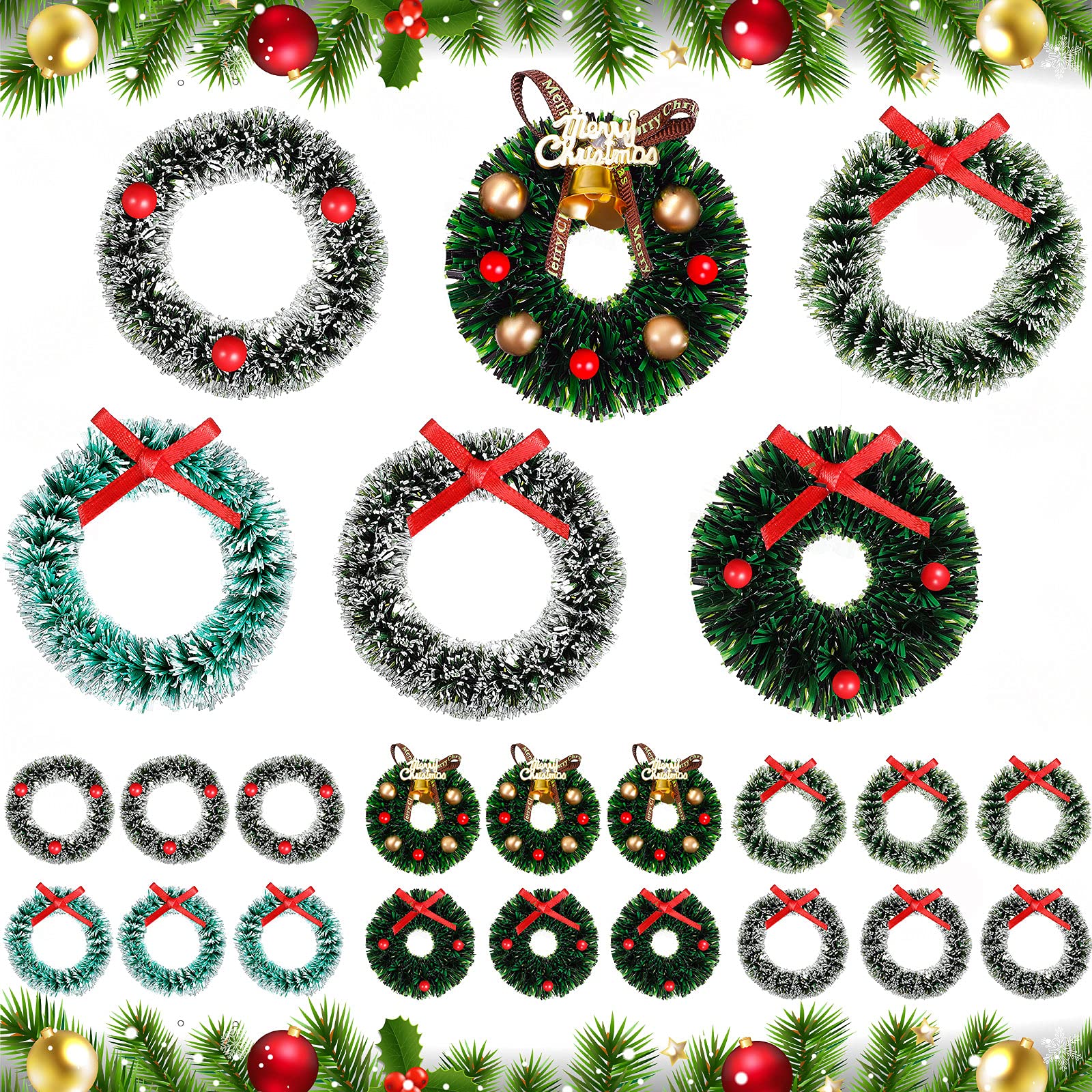 Mini Christmas Wreaths for Tree Decor, 18 Pieces Holiday Wreath Set ...