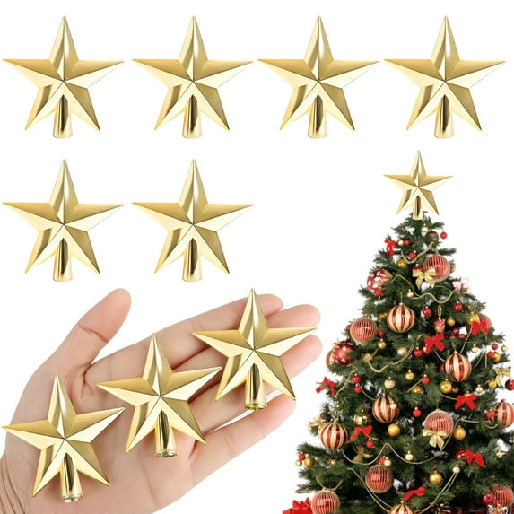 Mini Christmas tree topper star, 6 pack small gold star tree toppers ...