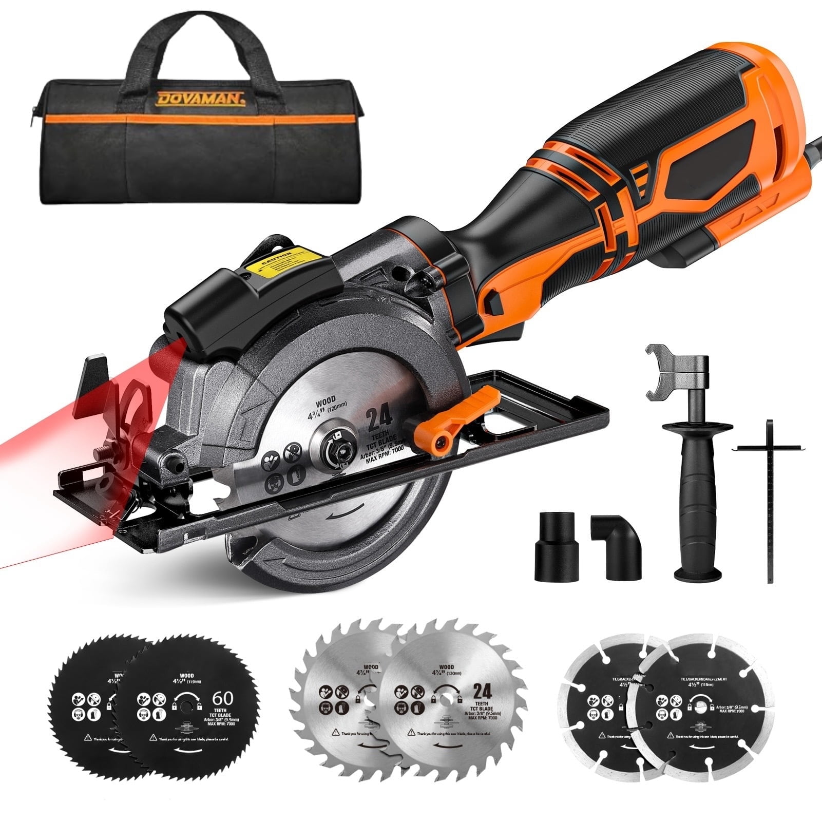 Mini Circular Saw with Metal Handle, 6 Blades(4-3/4" & 4-1/2”), Laser ...