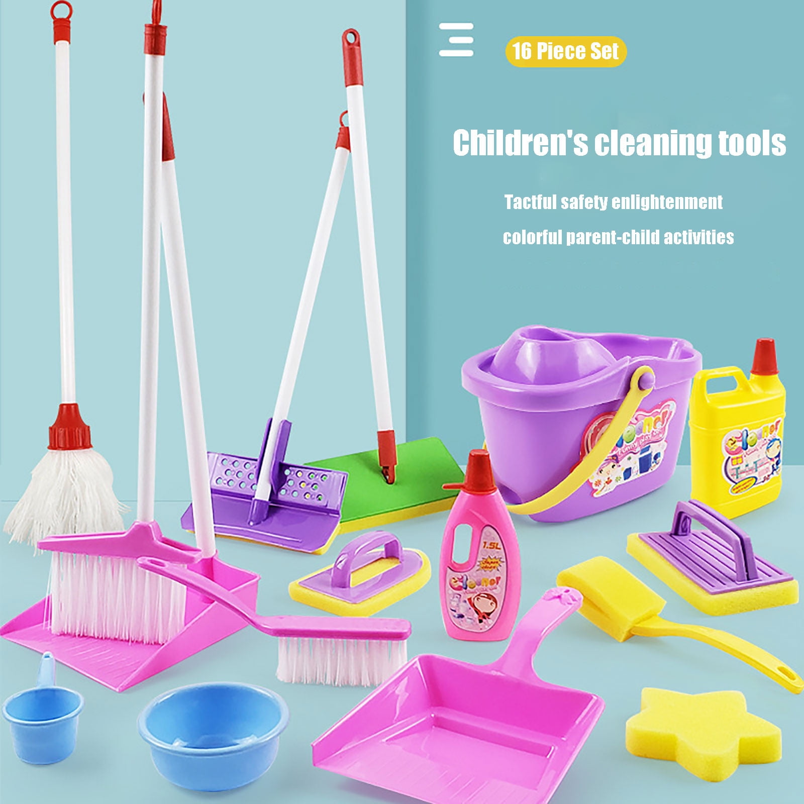 Mini Cleaning Playset, 16-Piece Household Appliances Set, Mop, Brush ...