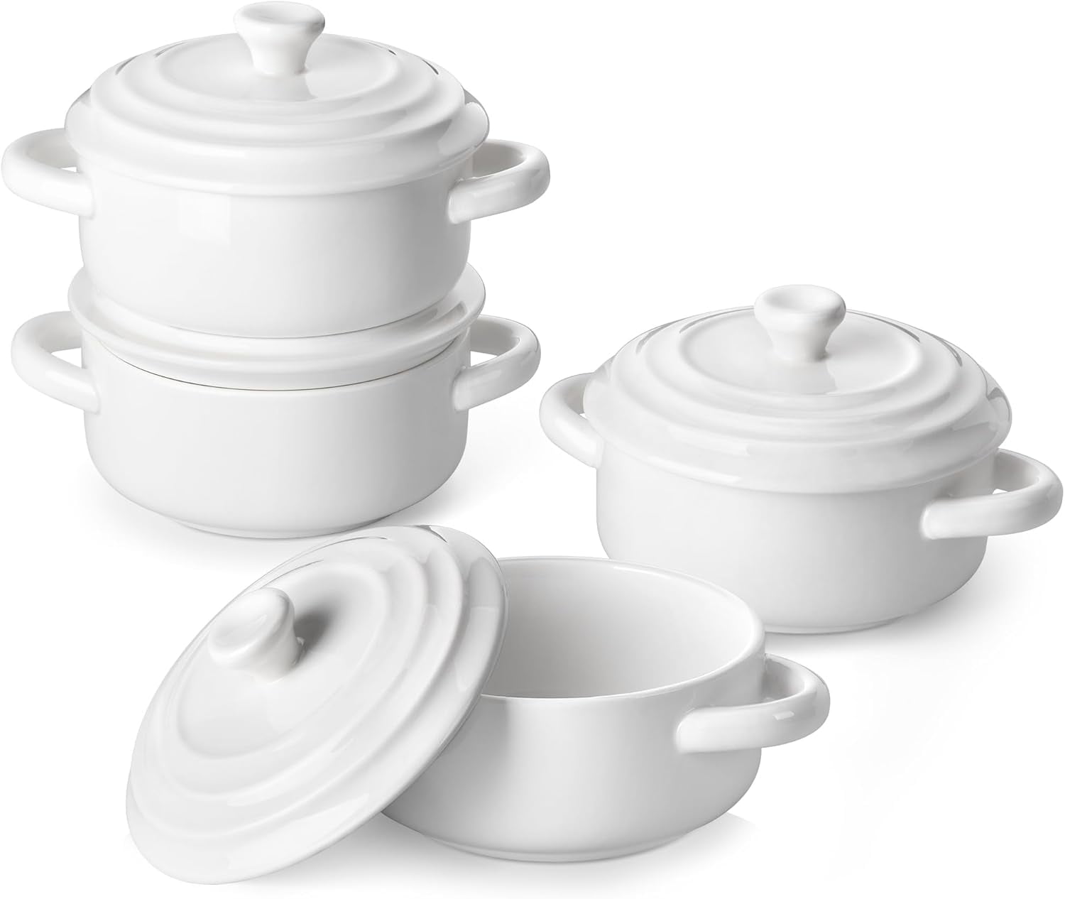 Mini Cocotte Set - 14 OZ Small Casserole Dishes with Lids and Handles ...