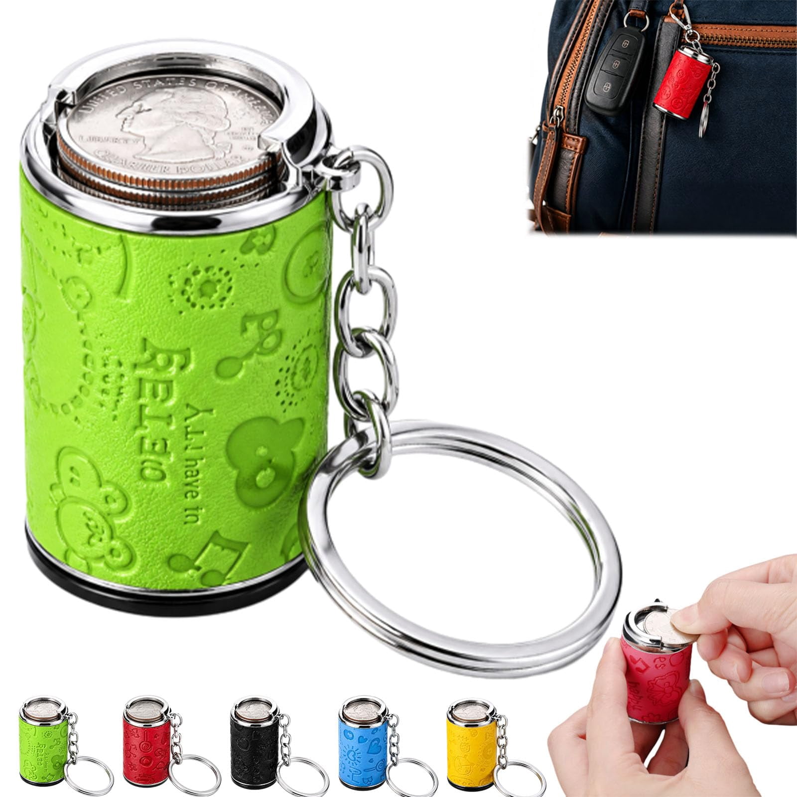 Mini Coin Storage Keychain, Portable Coin Holder with Snap Closure and ...