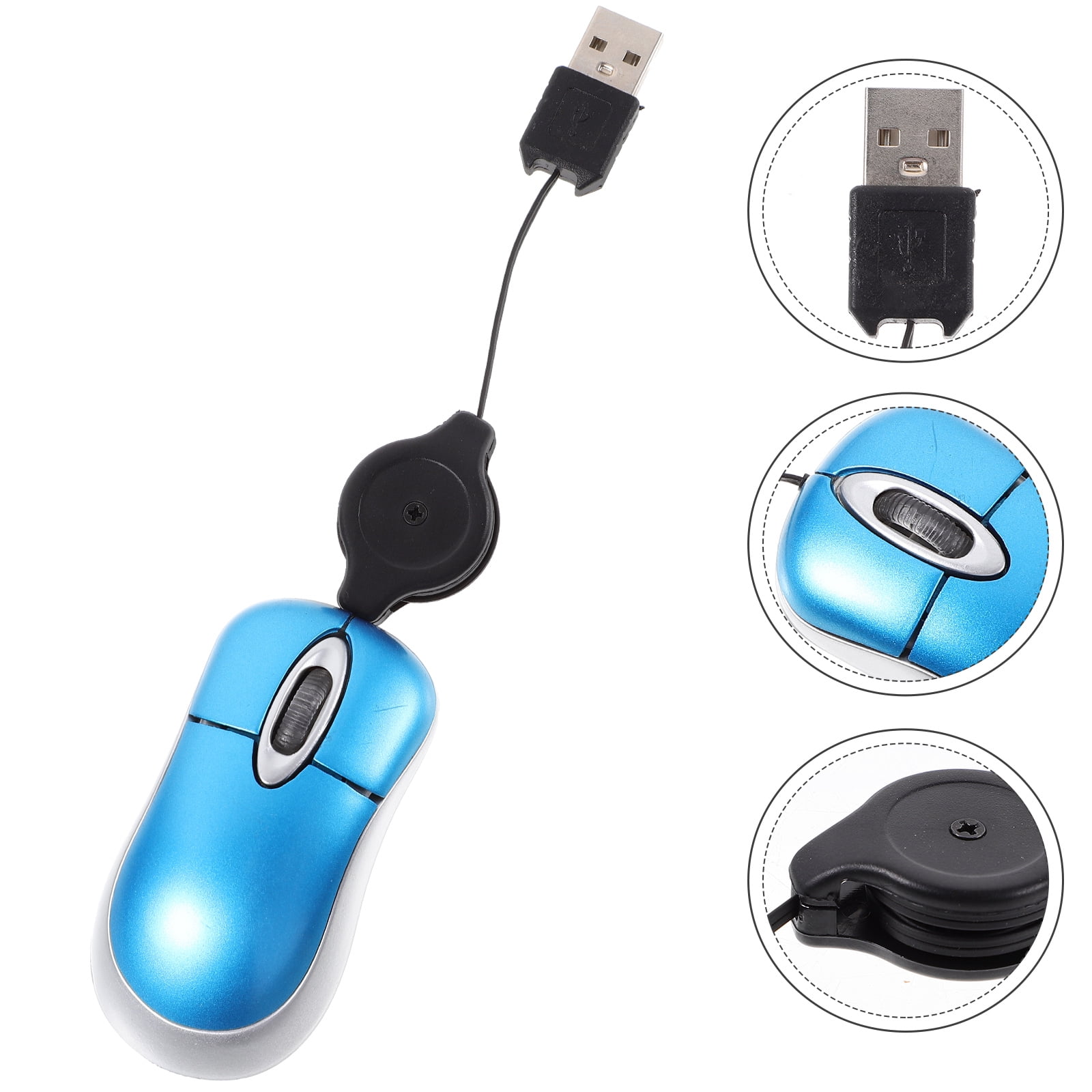 Mini Compact Travel Optical Mouse Retractable Cord Plug and Play for ...