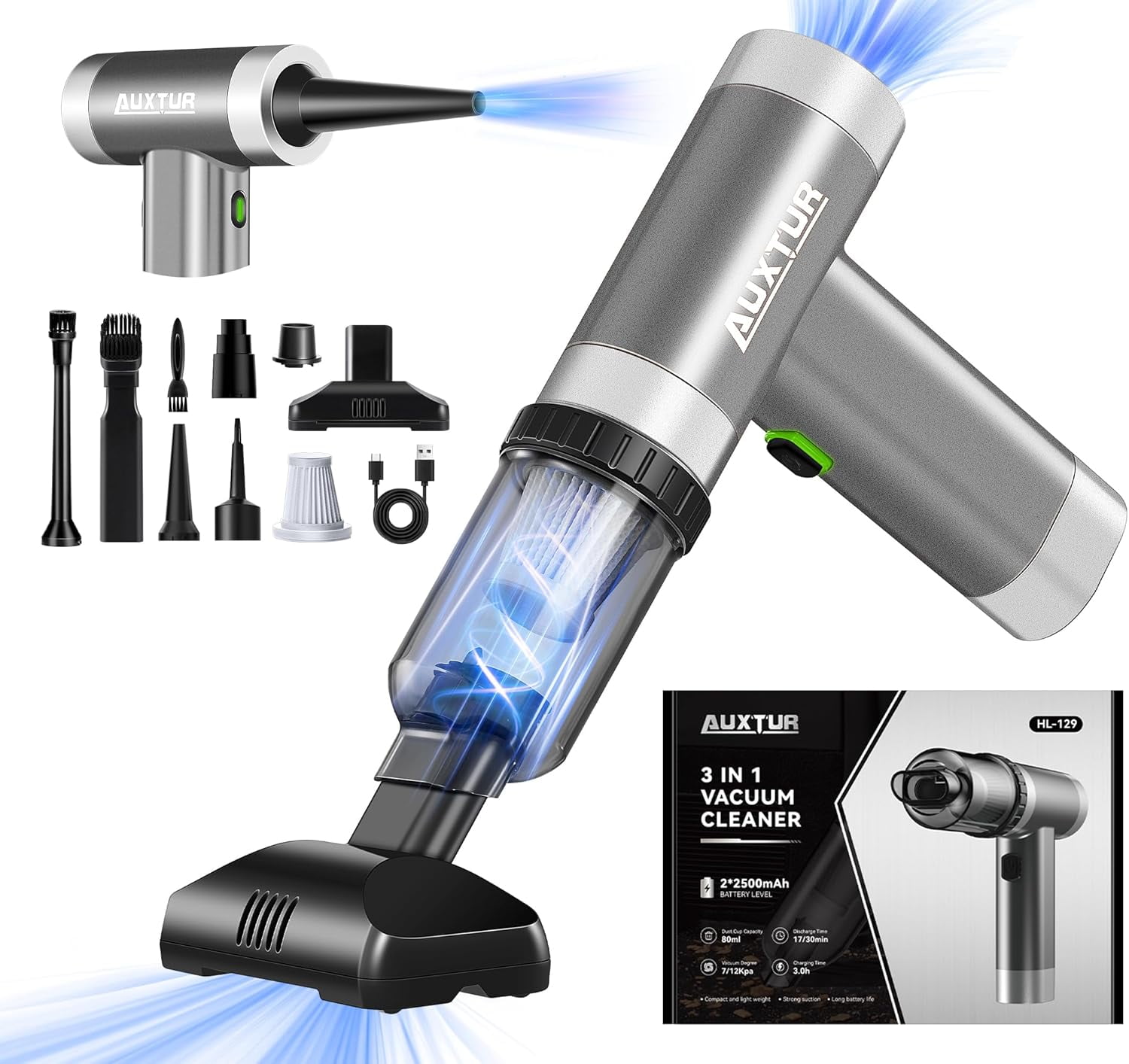 Mini Computer Vacuums Portable Cordless-Brushless Motor with 12000PA,3 ...