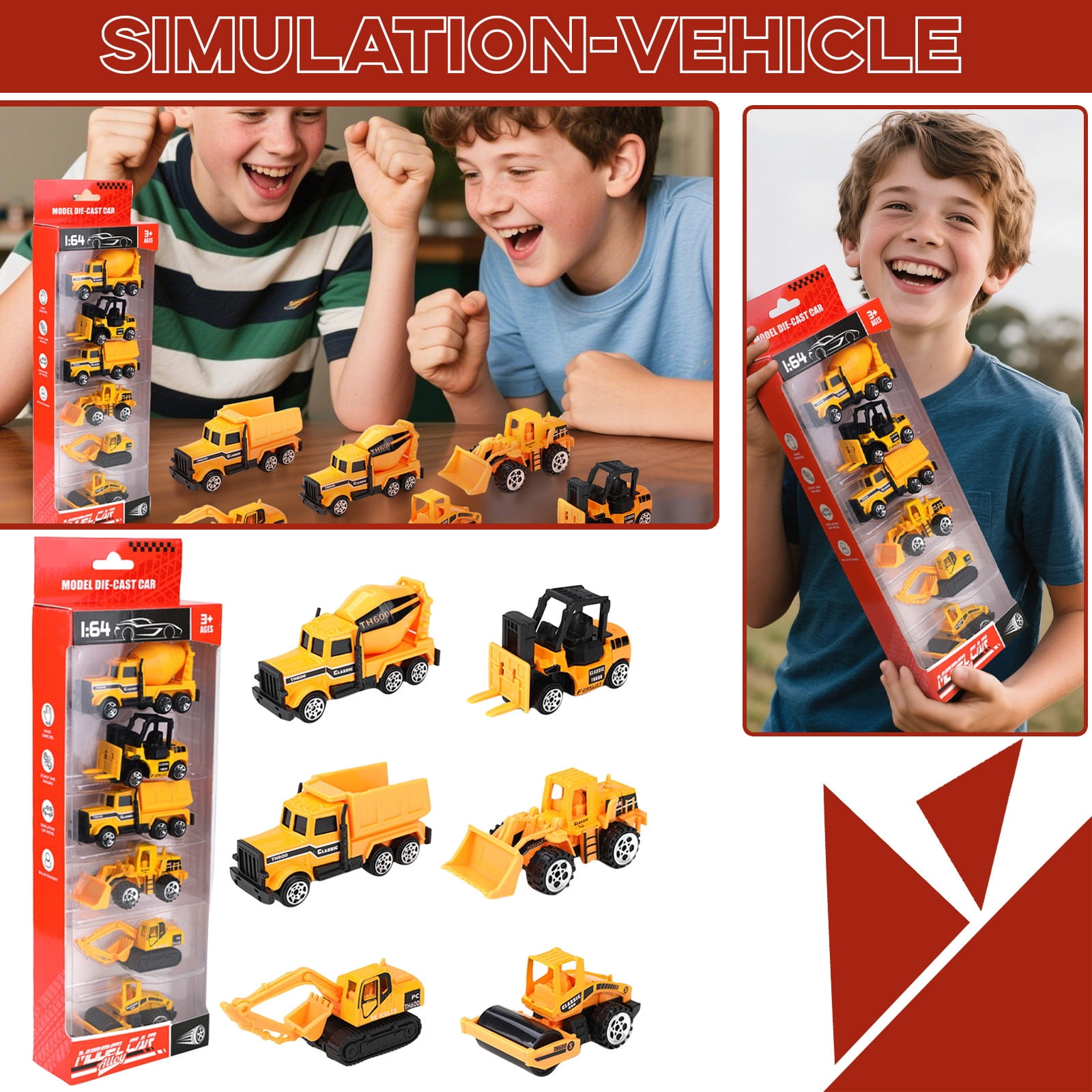 Mini Construction Vehicle Models Set, 1:64 Scale Die-Cast Cars, Yellow ...