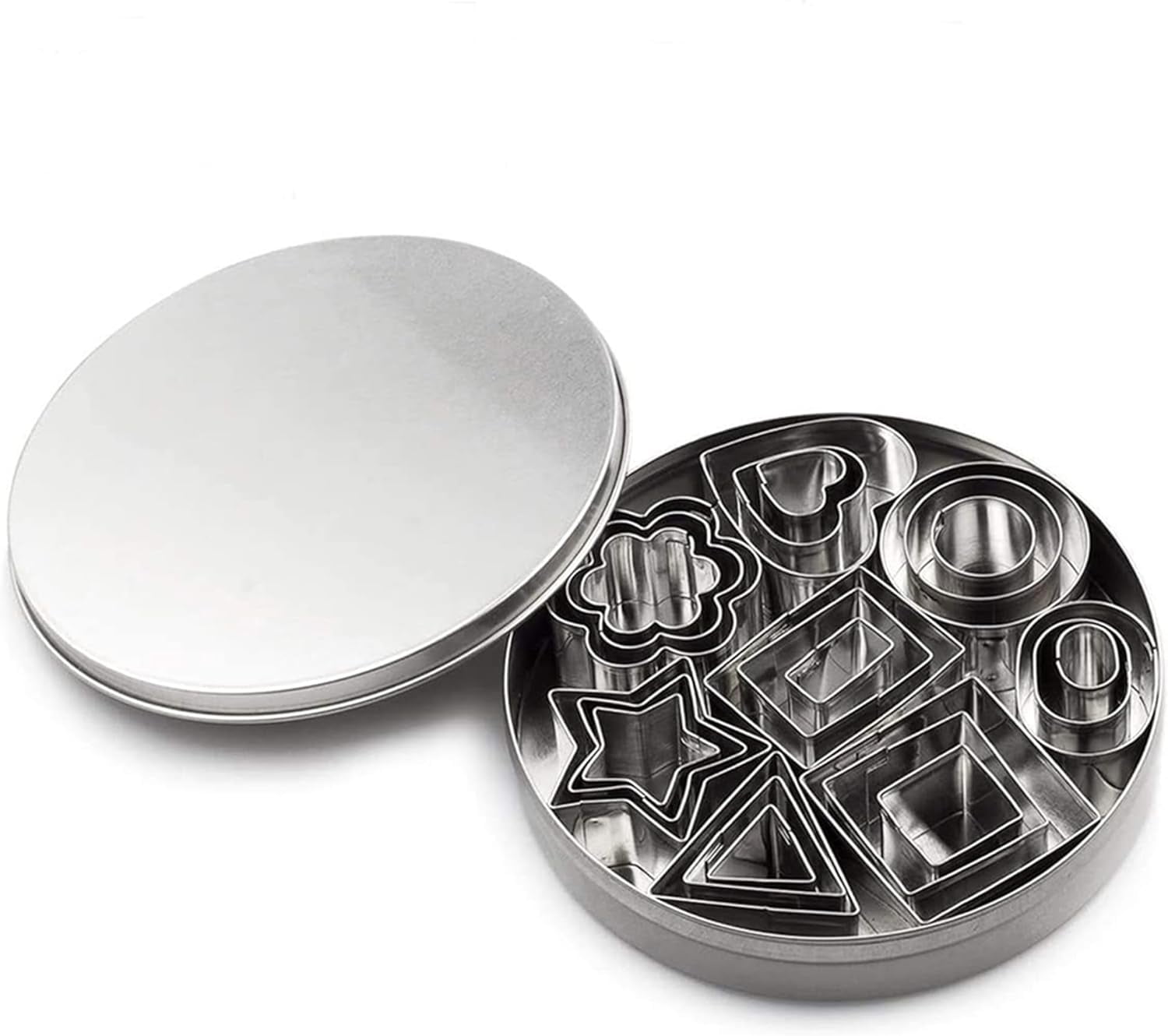 Mini Flower, Round, Heart, Star Stainless Steel Cookie Cutters, 24 ...
