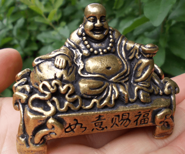 Mini Copper Happy Laugh Maitreya Buddha Wealth Statue, Brass Laughing ...