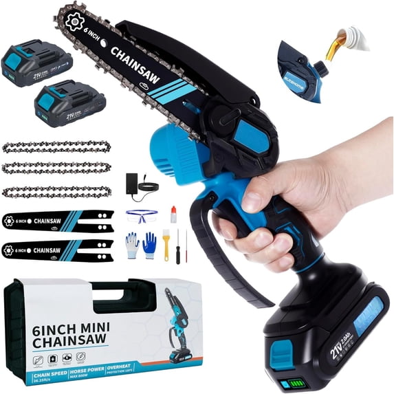 Mini Cordless 6 Inch Small Hand Held Chain & Oiler Portable Chainsaws ...