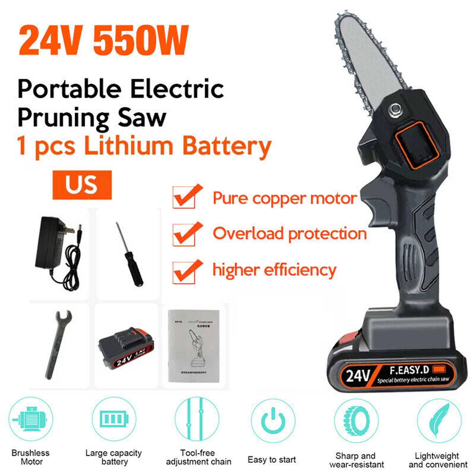 Mini Cordless Chainsaw , Battery Powered Small Pruning Saw, 4 Inch ...