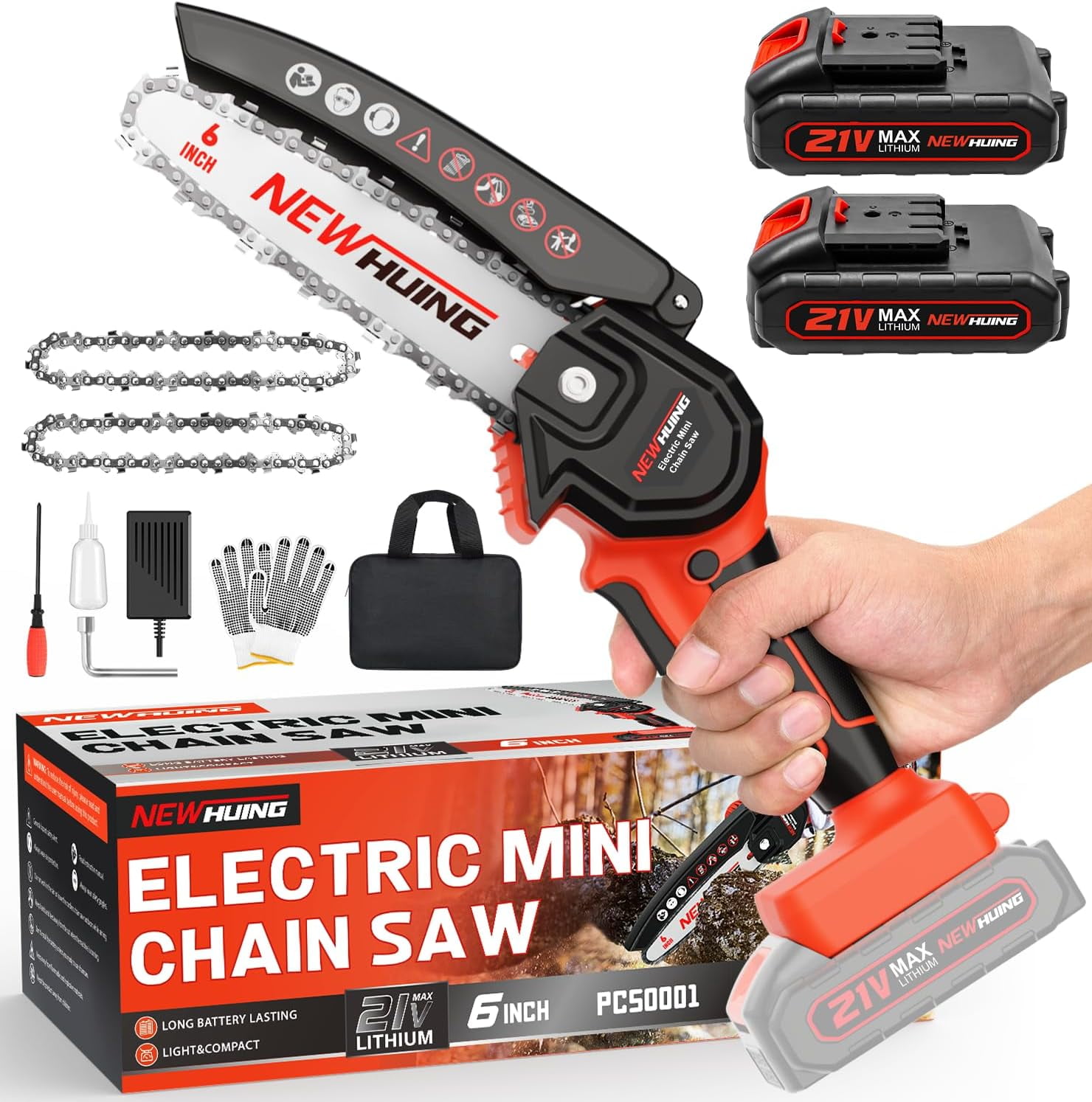 Mini Cordless Chainsaw Kit, Upgraded 6" One-Hand Handheld Electric ...