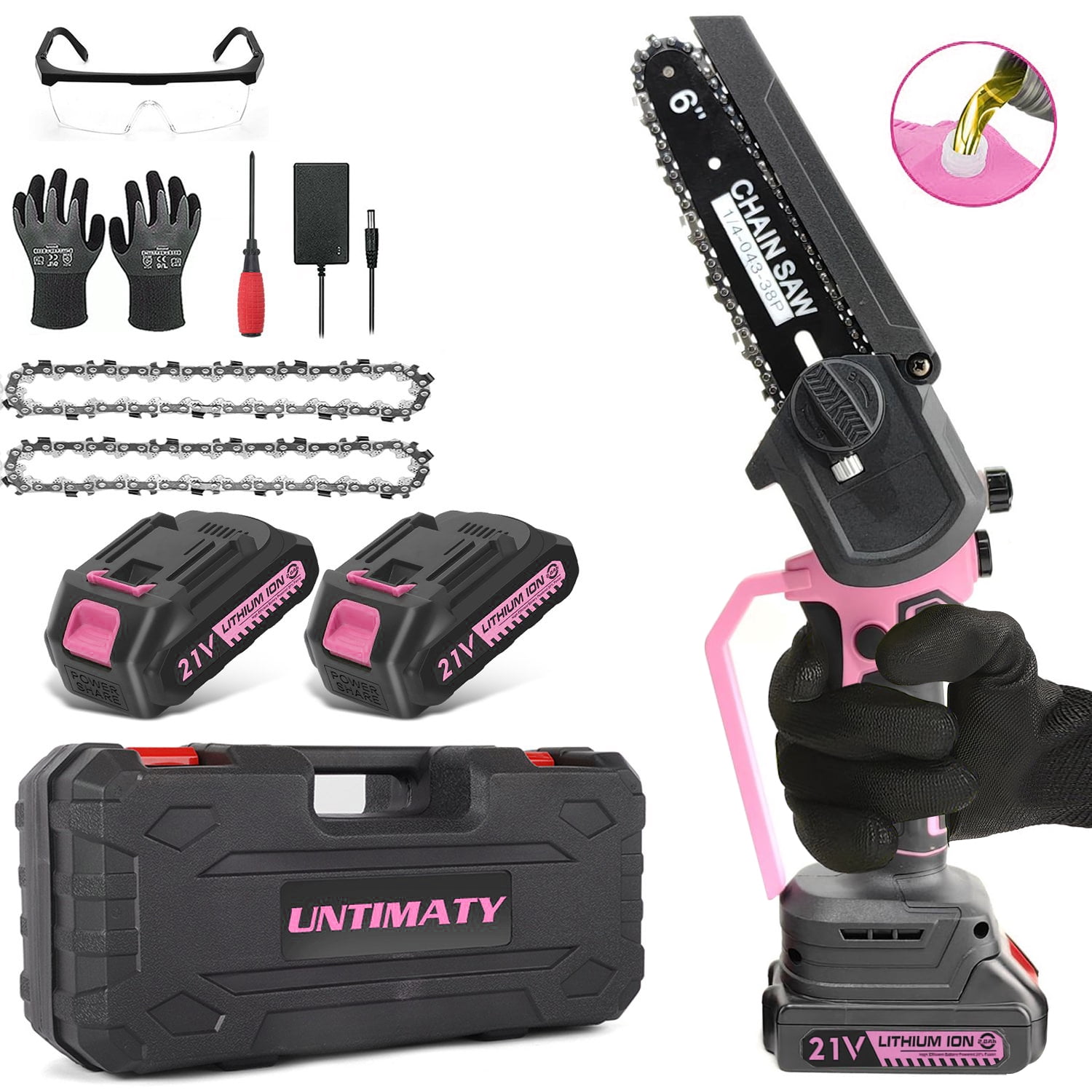 Mini Cordless Chainsaw, UNTIMATY 6" Brushless Chainsaw with 2 Battery ...