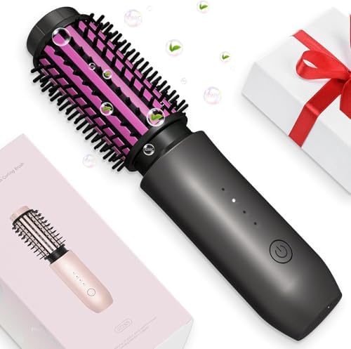 Mini Cordless Curling Iron Brush, Portable Hair Straightening Brush ...