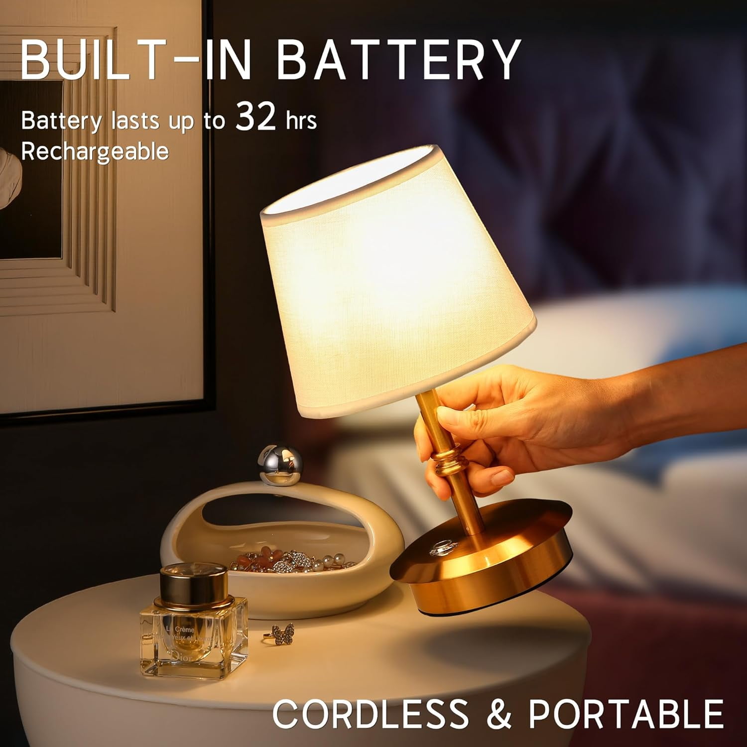 Mini – Cordless LED Table Lamp with Dimmer, Built-in Rechargeable ...