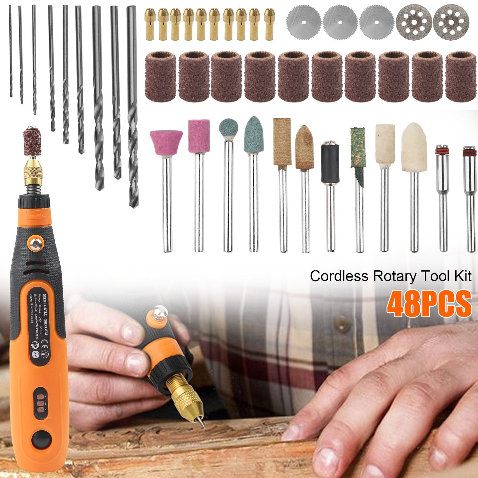 Mini Cordless Rotary Tool, 3-Speed Sander Kit with 48 AccessoriesType-C ...