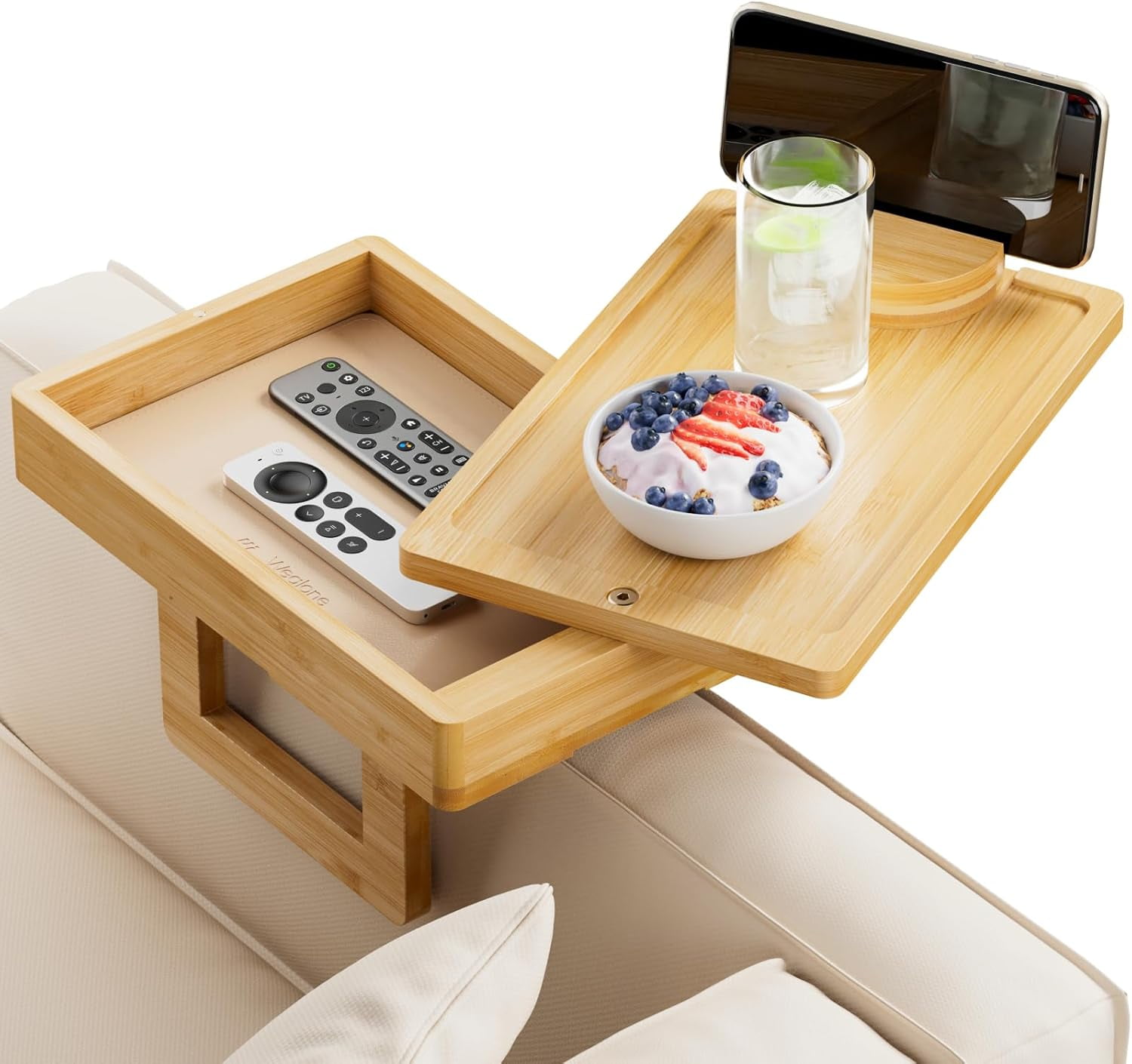 Mini Couch Arm Table for Narrow Armrest, Bamboo Sofa Arm Tray with ...