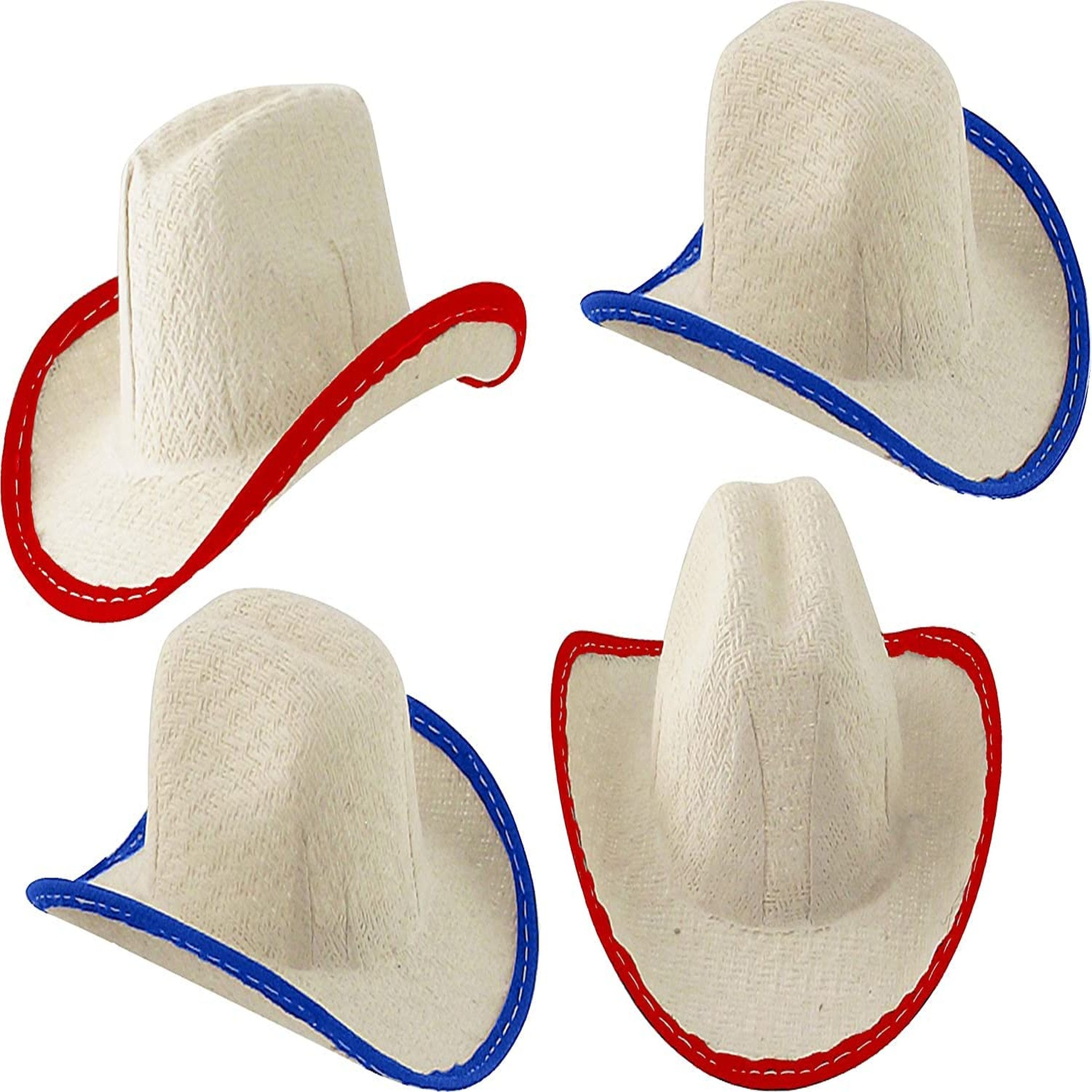 Mini Cowboy Rodeo Hats Set - 12 Pack of 5-Inch Red Hats with Blue Trim ...