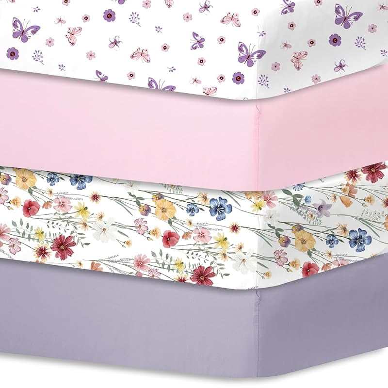 Mini Crib Sheets,Pack and Play Sheets for Baby Girl Boy 4 Pack,Size 38 ...