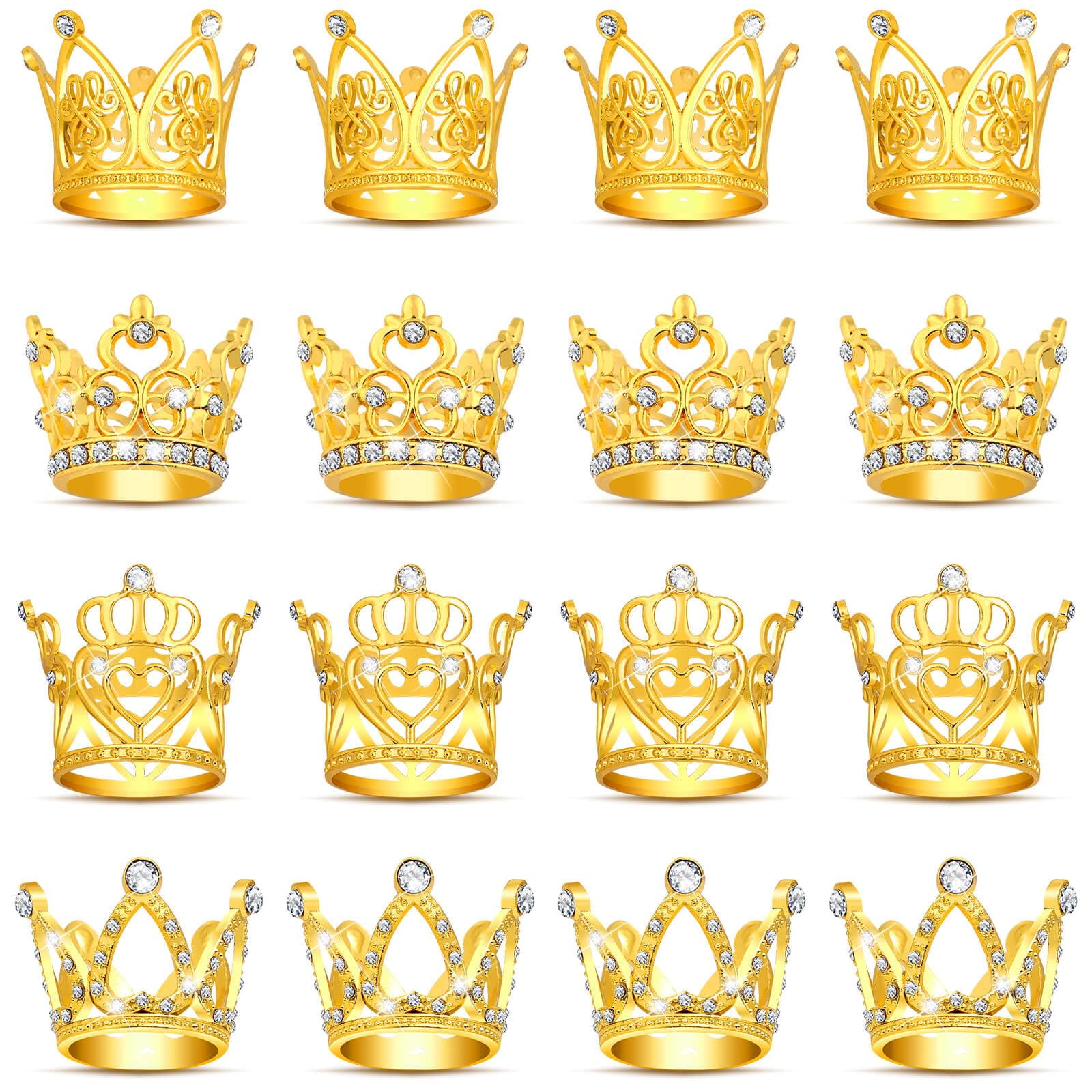 Mini Crowns for Flower Bouquets, 16 Pieces Small Gold Crowns for Cake ...